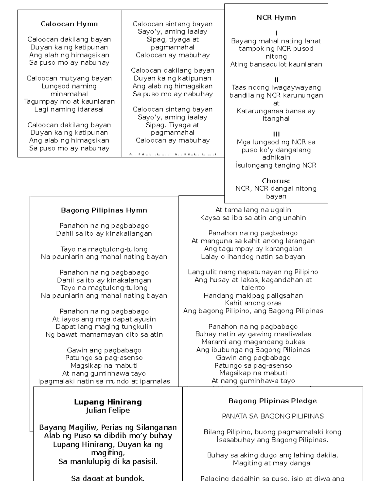 Caloocan Hymn and NCR Hymn: Lyrics and Themes Explained - Studocu