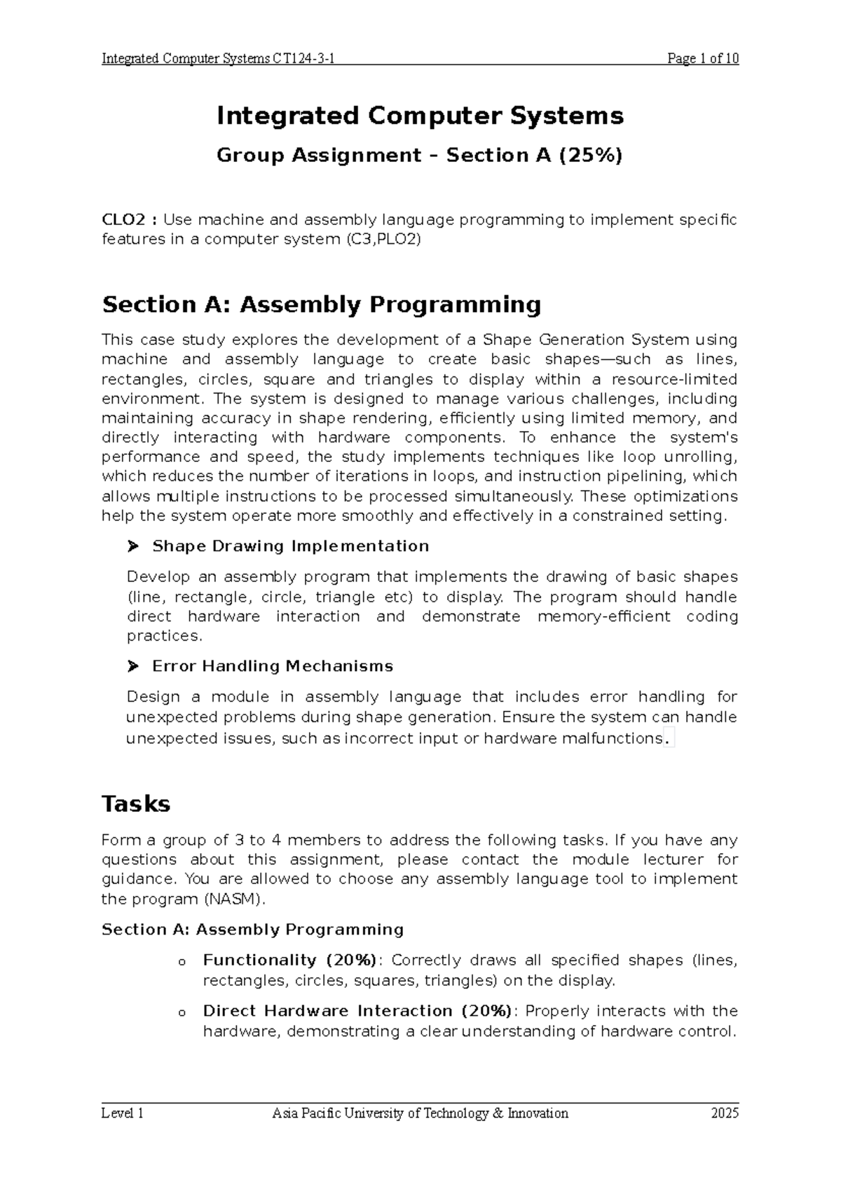 ICS 2025 Group Assignment: Assembly Programming & System Optimization - Studocu