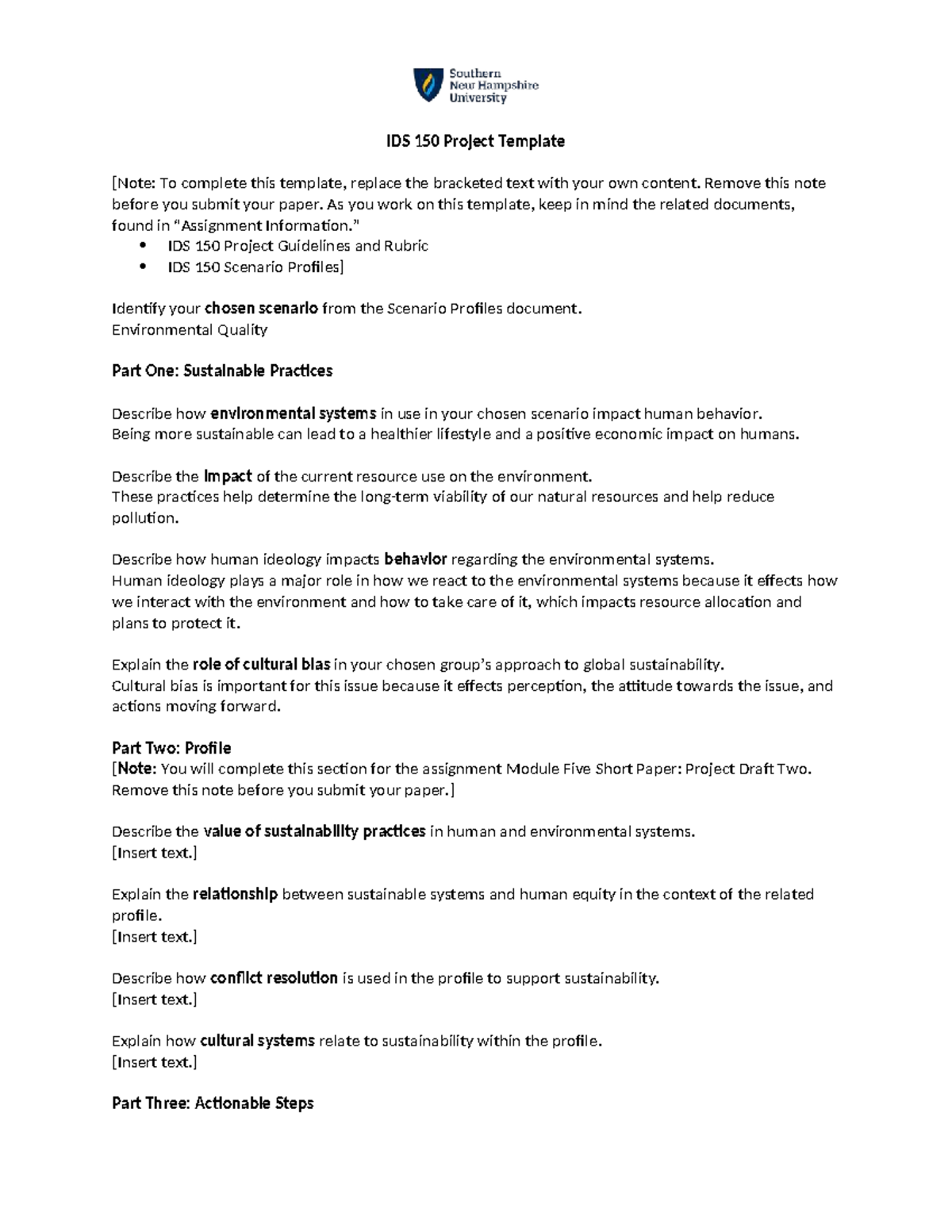 IDS 150 Project Template: Sustainable Practices & Human Impact - Studocu