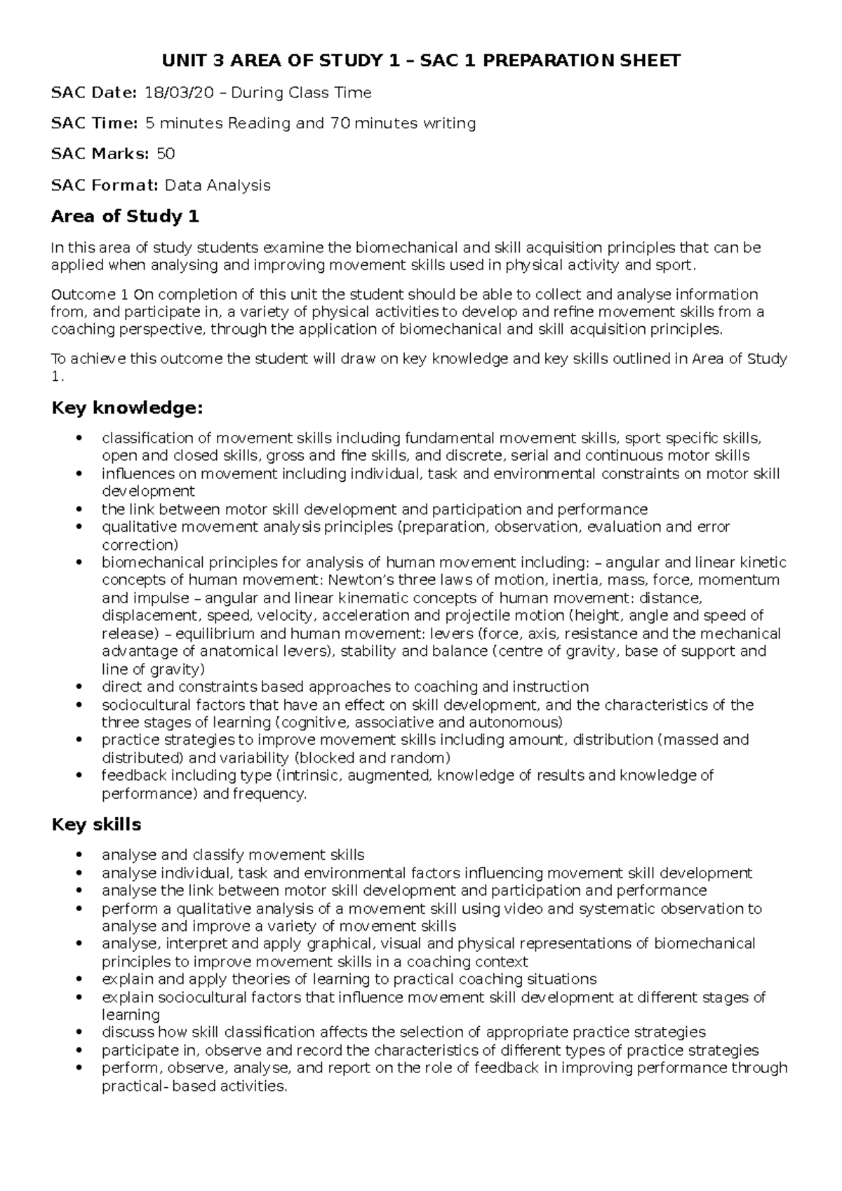 PE Unit 3 Area Of Study 1 notes - UNIT 3 AREA OF STUDY 1 – SAC 1 ...