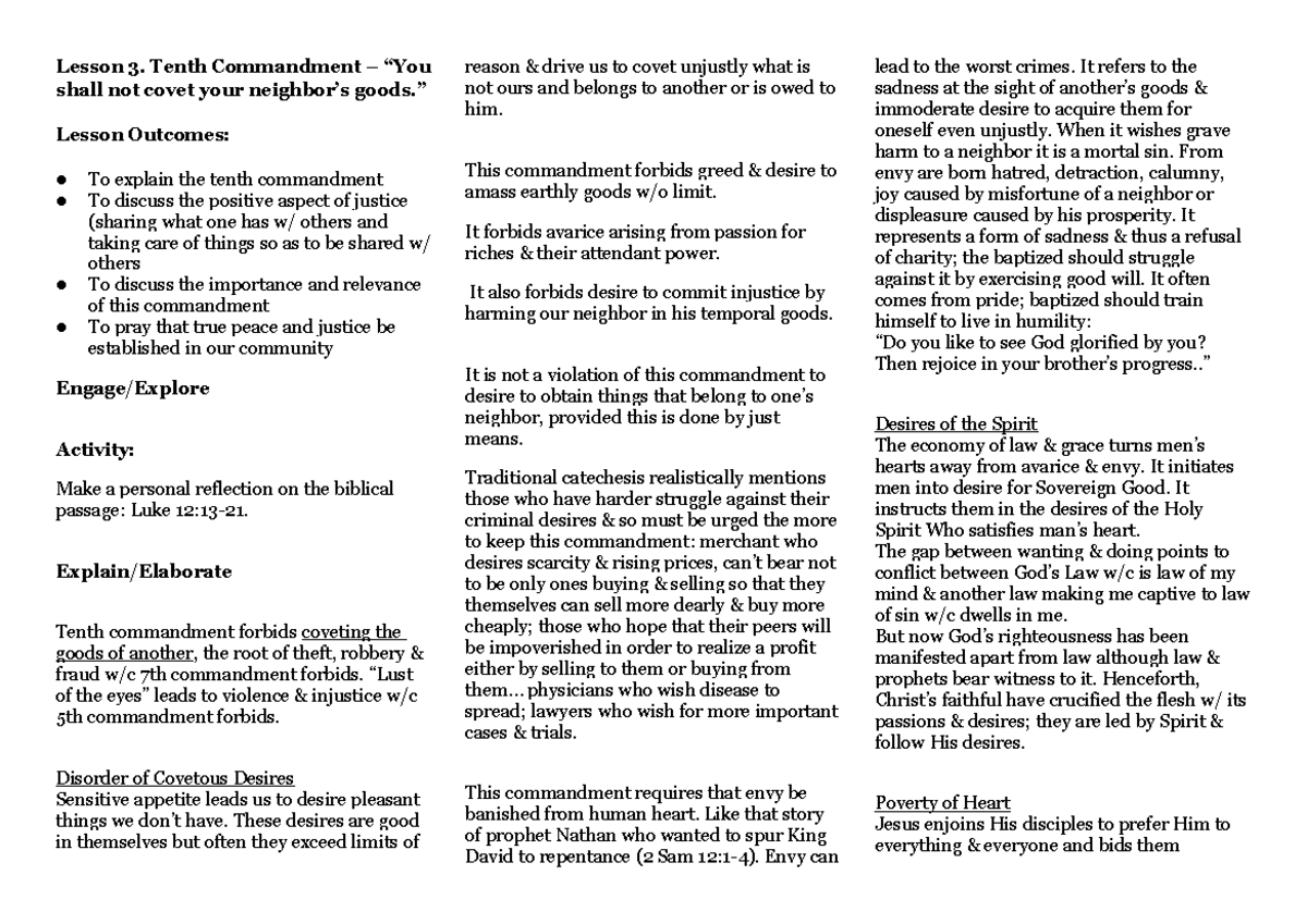 10th- Commandment - THEOLOGY 101 - Lesson 3. Tenth Commandment – “You ...