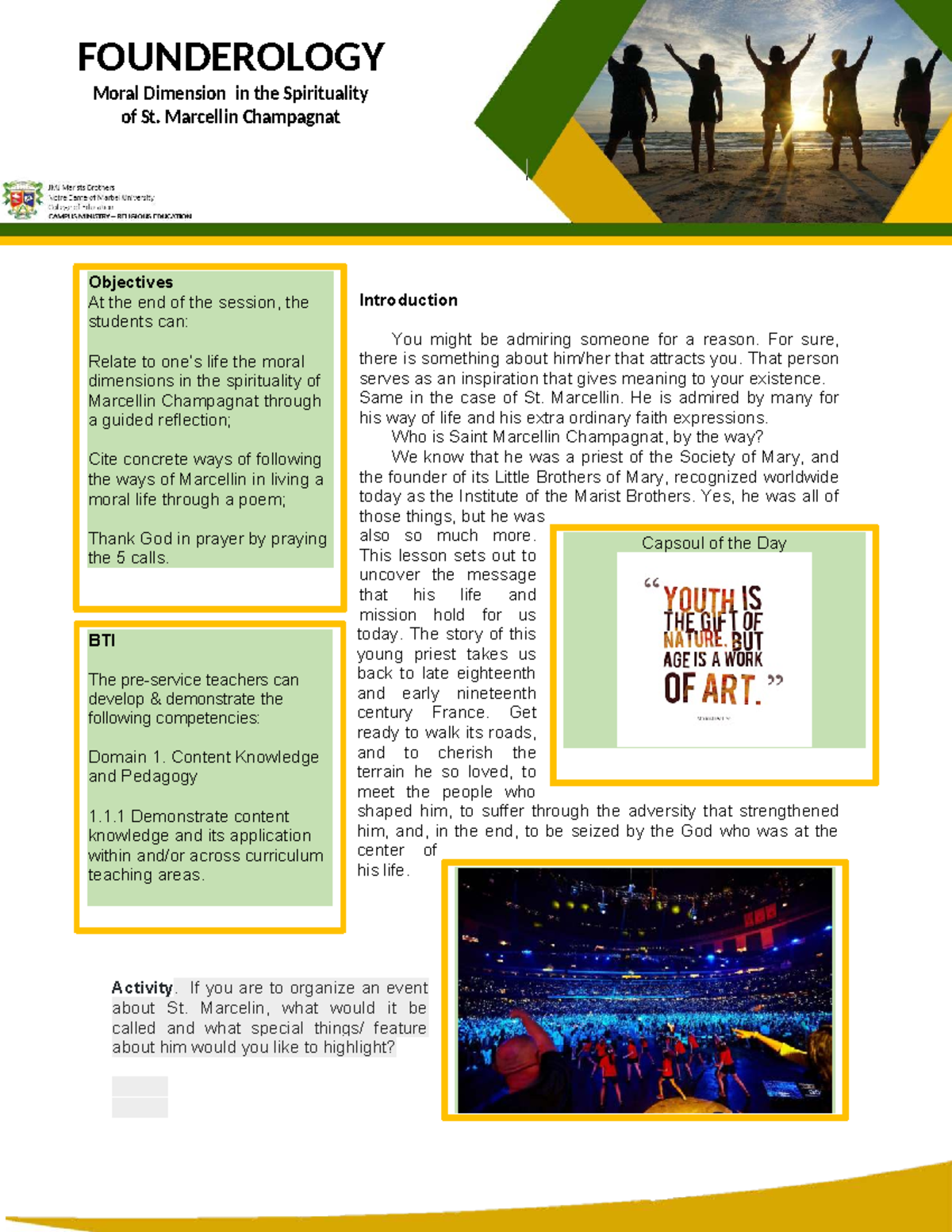 Lesson 10: Founderology - Moral Dimensions in St. Marcellin Champagnat ...
