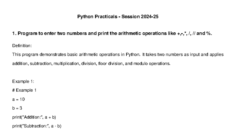 Python Practicals 2024-25: Comprehensive Guide to Basic Operations ...