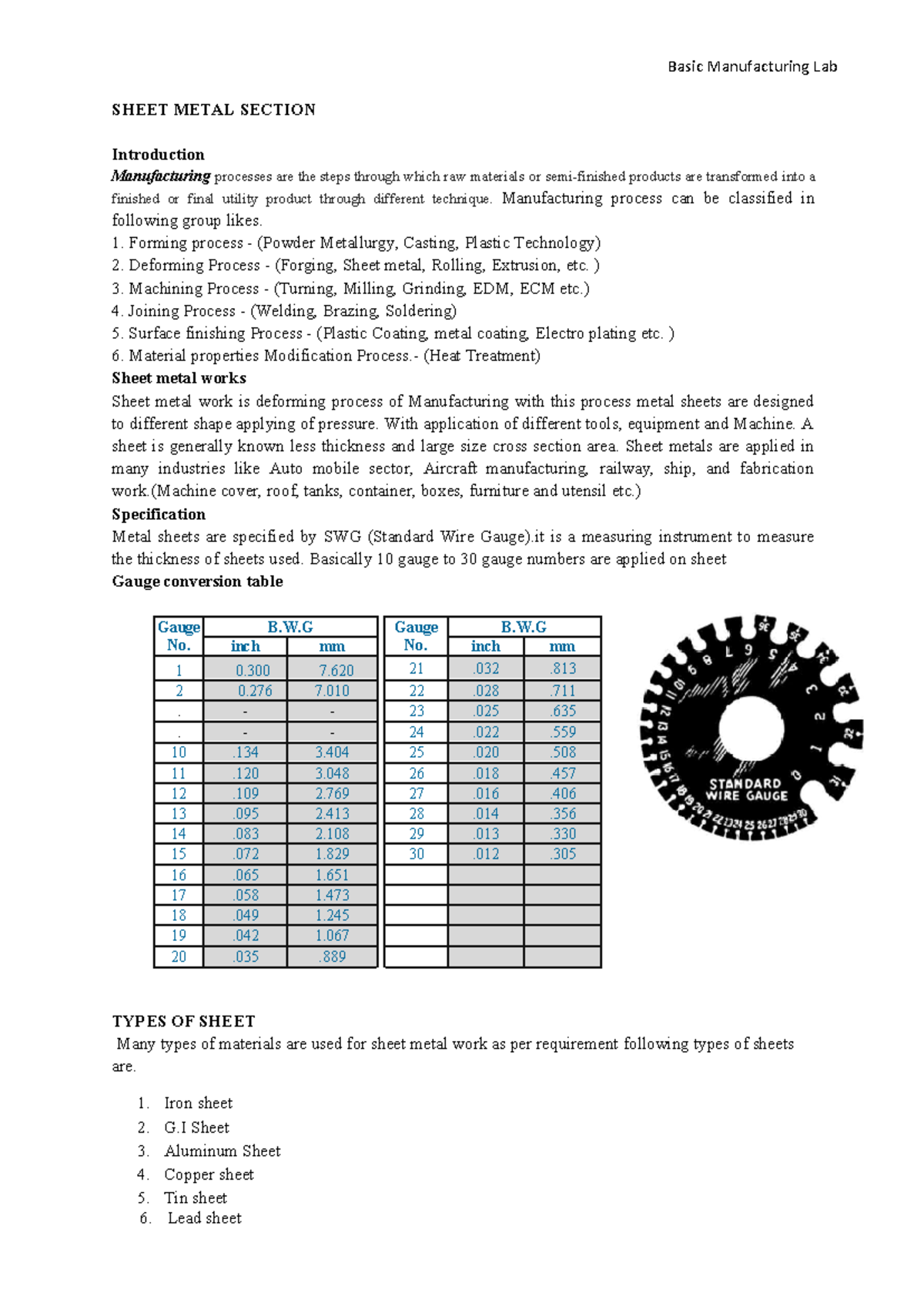Sheetmetal-2020 - Lecture Notes on Manufacturing Processes (5-8) - Studocu