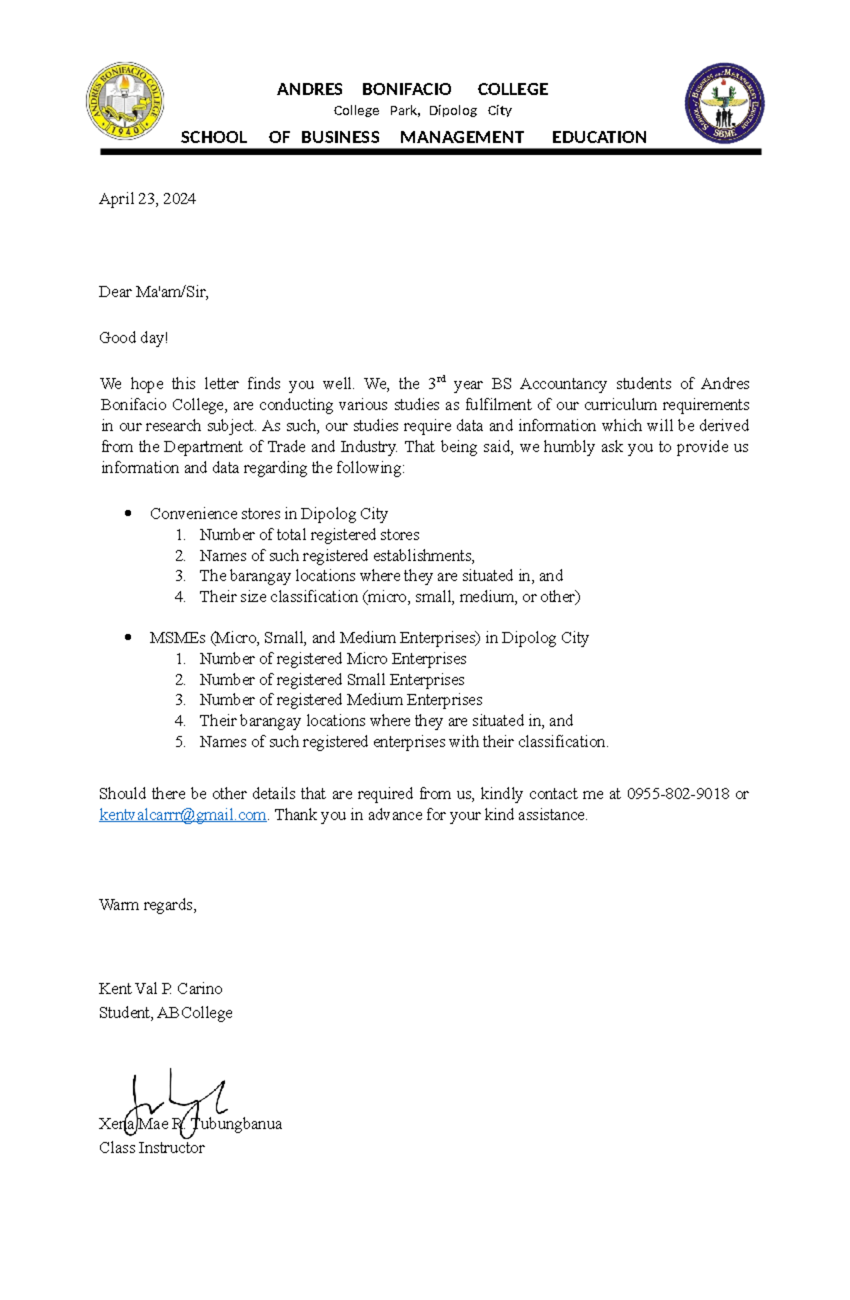 DTI- Letter - for upload - April 23, 2024 Dear Ma'am/Sir, Good day! We ...
