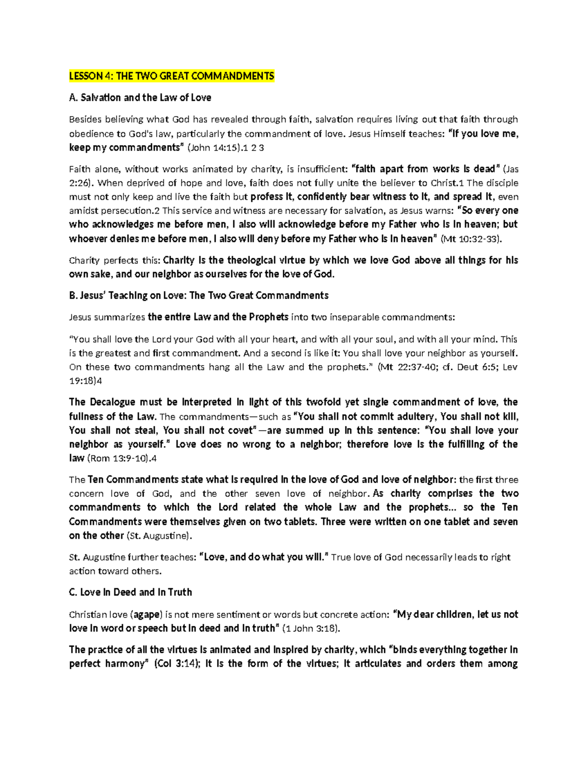 LESSON 4: THE TWO GREAT COMMANDMENTS AND SALVATION - Studocu