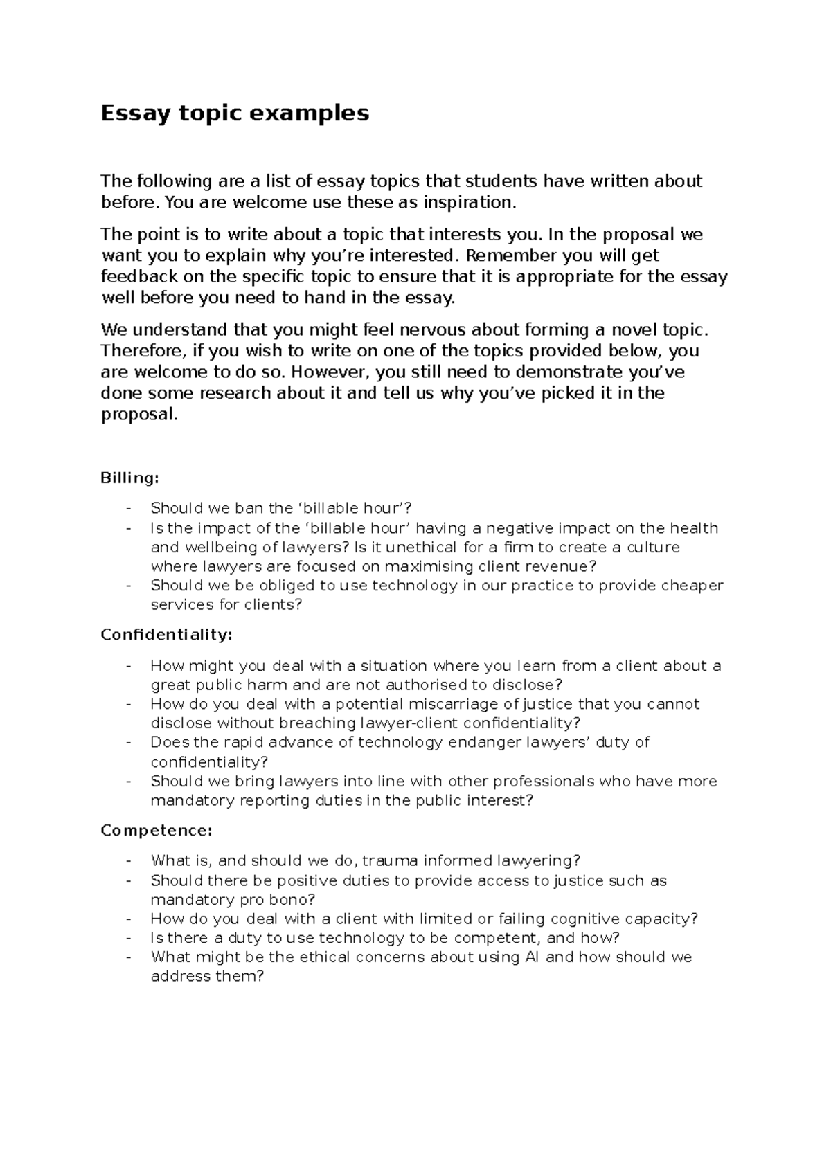 Essay Topic Examples for Legal Studies: Inspiration & Guidance - Studocu