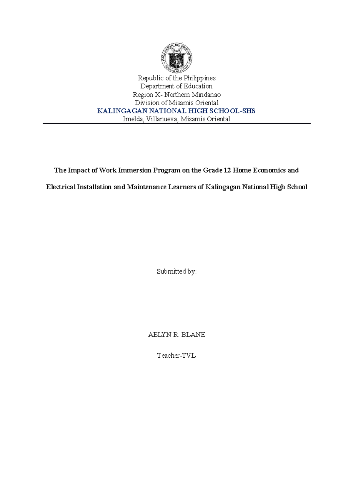 The Effect of Work Immersion on Grade 12 Home Economics & EIM Learners ...