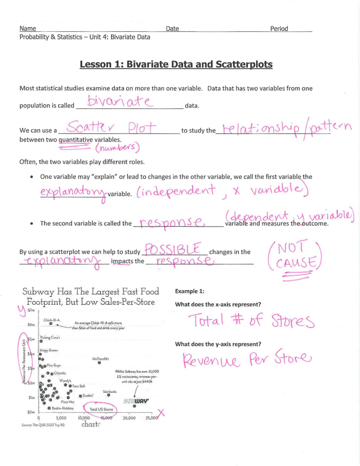 Prob Stat U5L1 Bivariate Data - Name Date Period Probability ...
