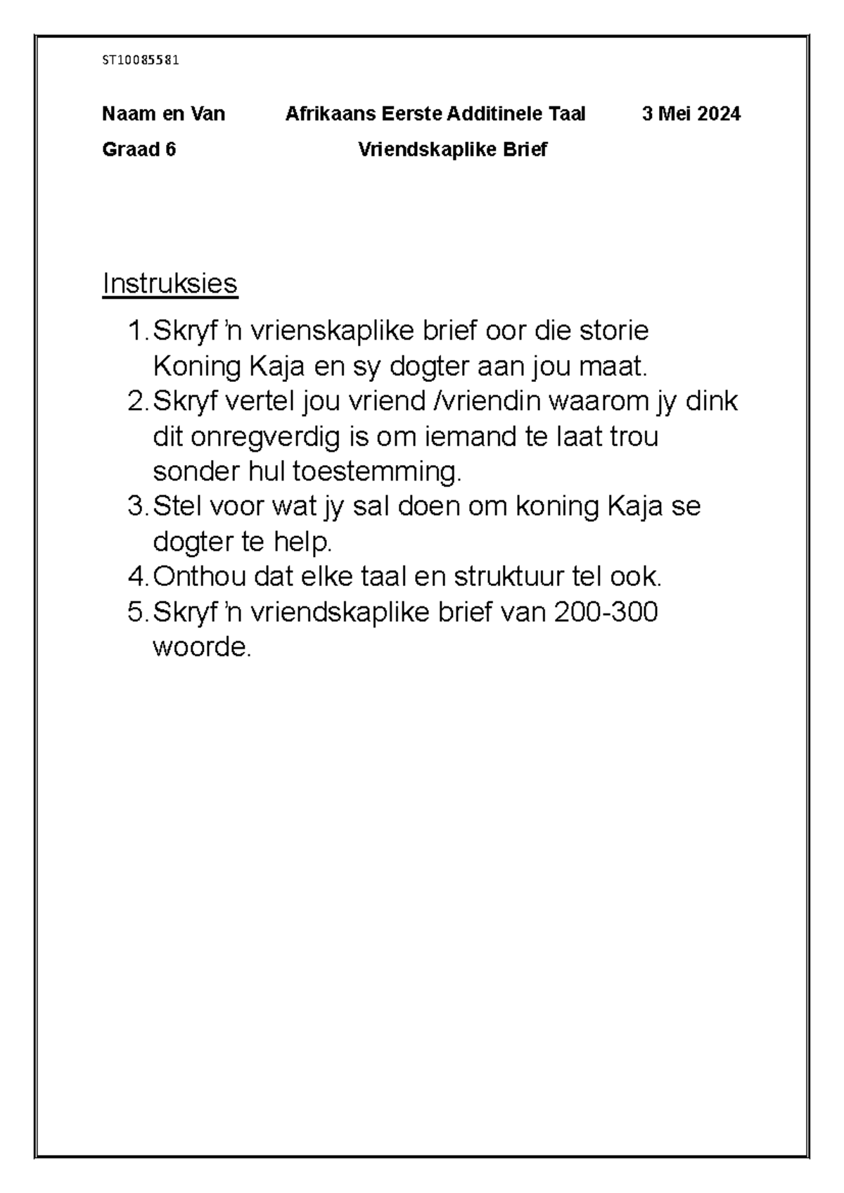 Vriendskaplike Brief Opdrag IFFA6311 - Studocu
