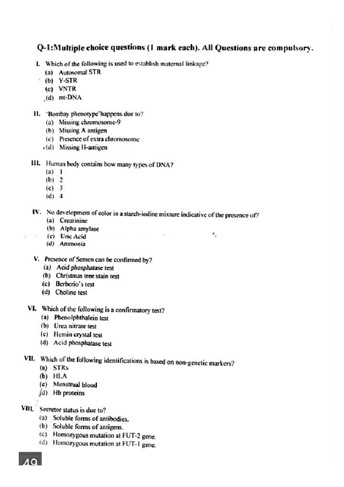 Forensic Serology Quiz Questions (1 Mark Each) - Studocu