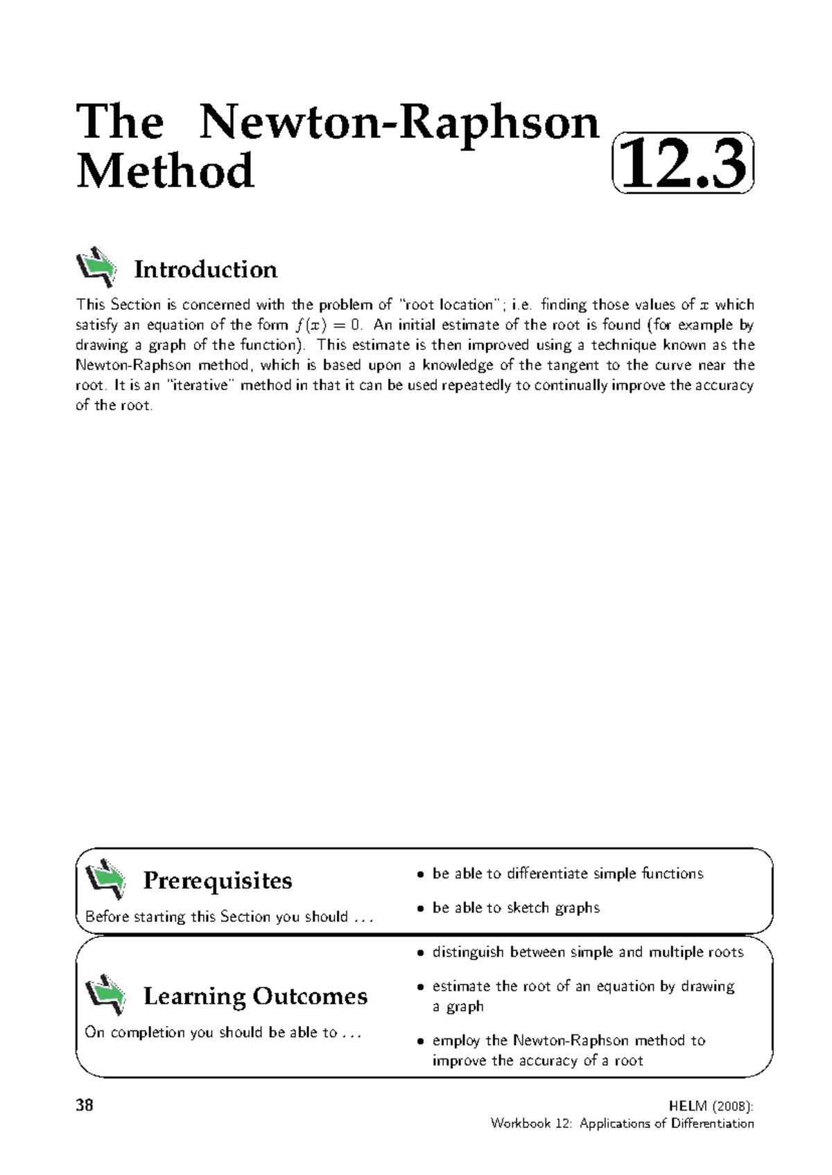 HELM 12.3: Newton-Raphson Method for Root Finding - Studocu