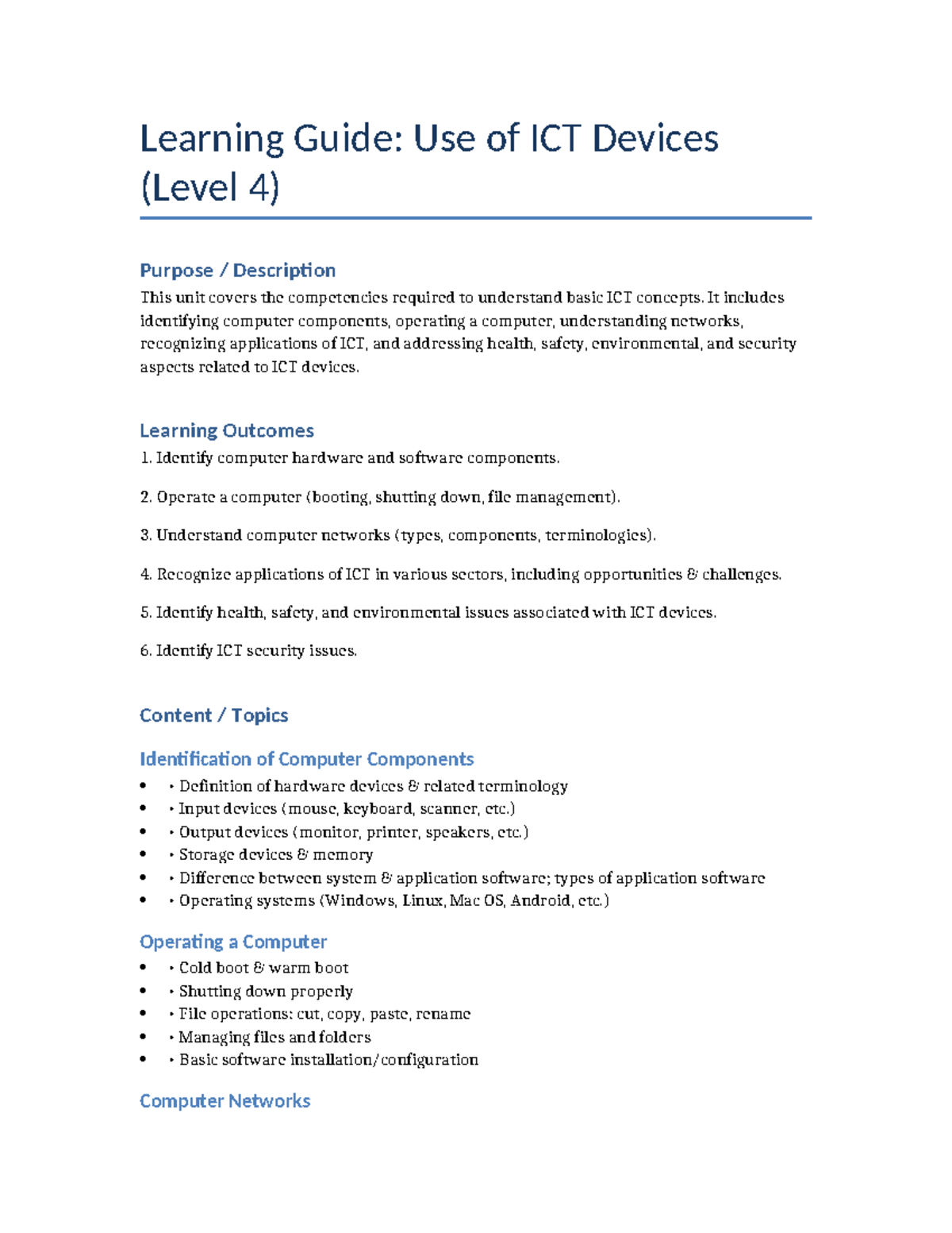 Learning Guide: ICT Devices & Concepts (Level 4) - Studocu