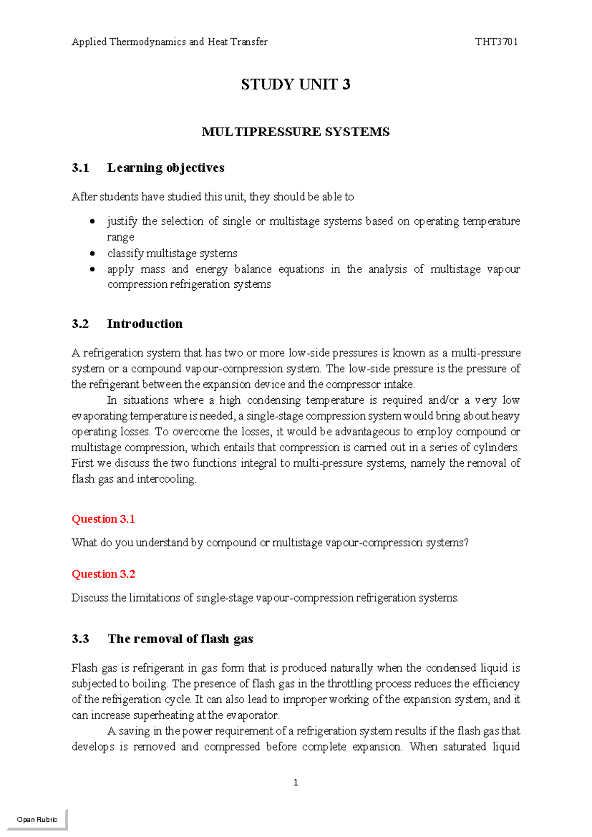 Study UNIT 3: Understanding Multipressure Systems in Refrigeration ...