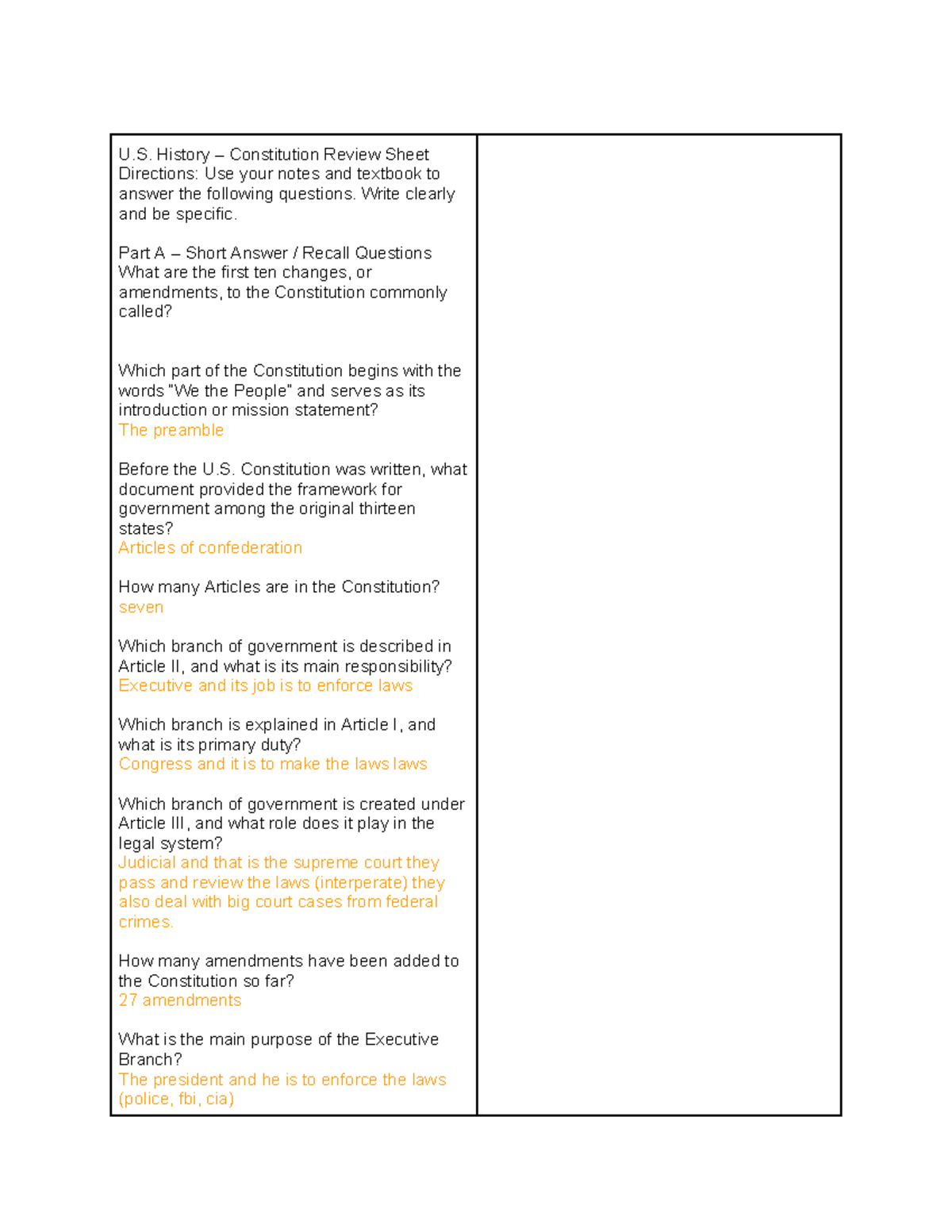 U.S. History (HIST 101) Constitution Review Sheet and Key Terms - Studocu