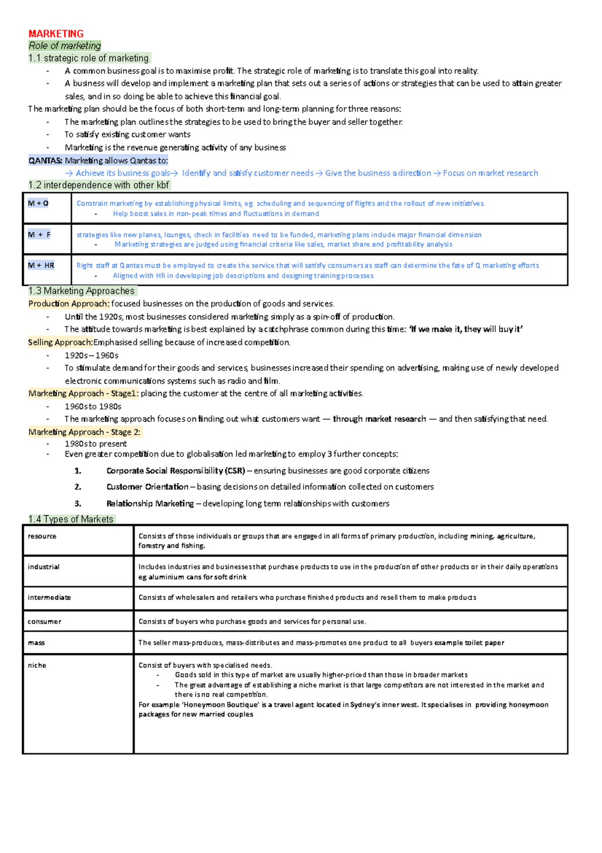 Yr 12 HSC Business Marketing Notes, Syllabus organised including some ...