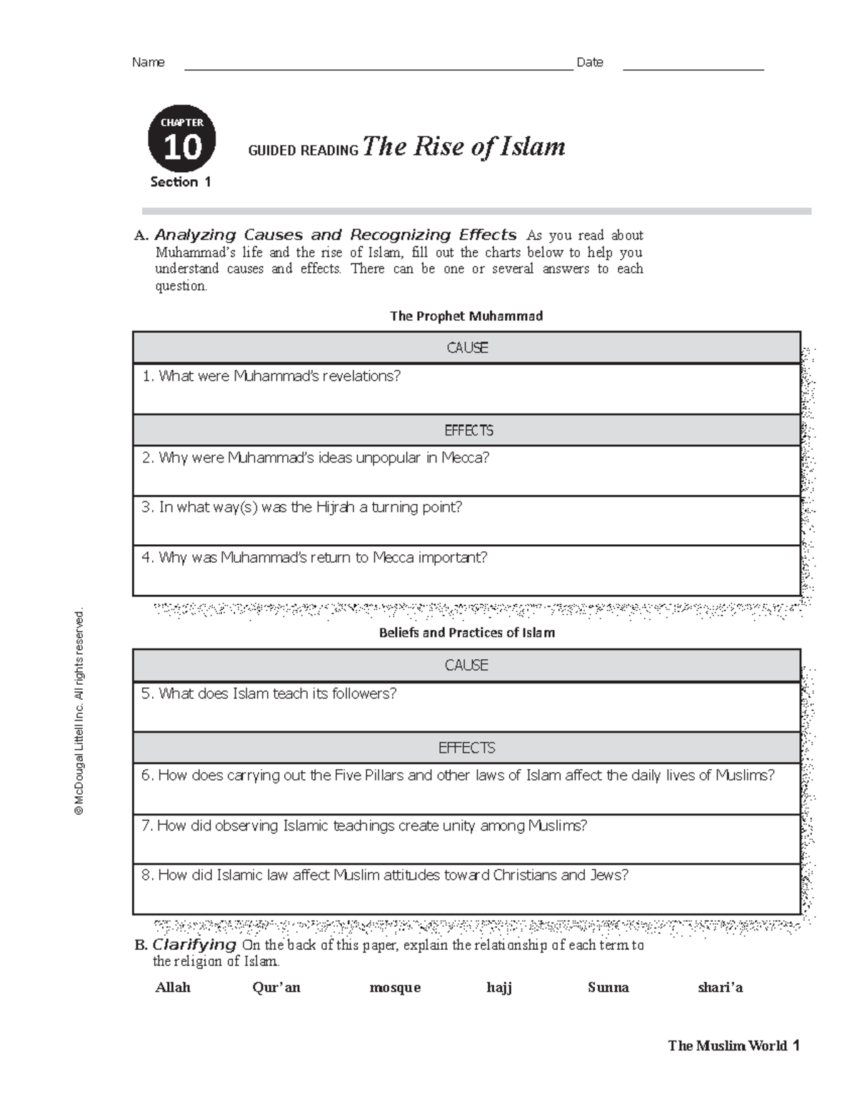 Ch 10 Sec 1 Guided Reading: The Rise of Islam Analysis - Studocu