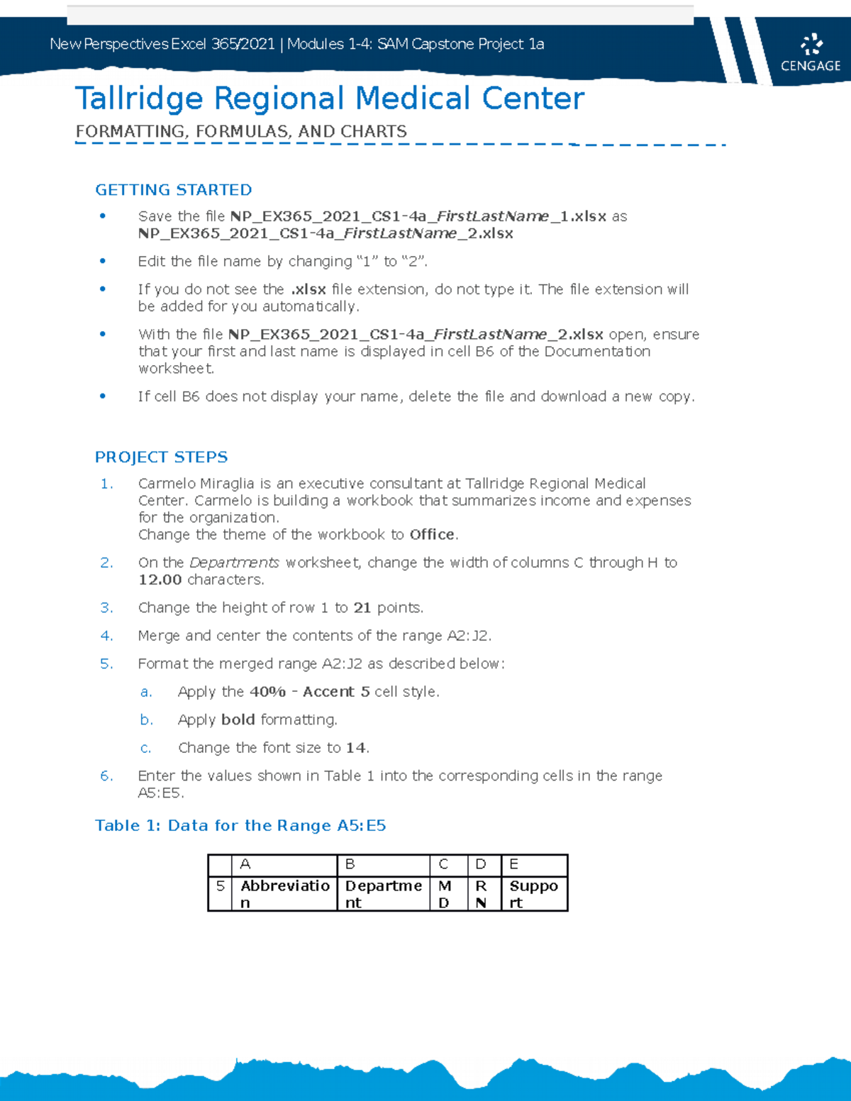 New Perspectives Excel 365/2021: SAM Capstone Project 1a Instructions ...