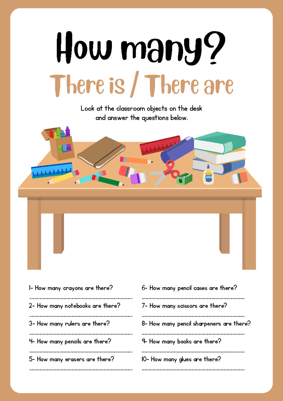 Classroom Objects Worksheet: How Many? - School Supplies Activities ...