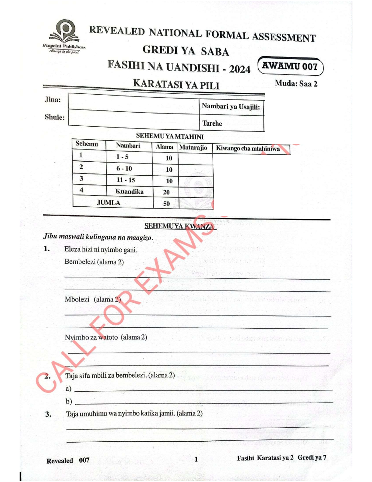 GREDI YA SABA: KARATASI YA PILI NA KWANZA KATIKA FASIHI NA KISWAHILI ...