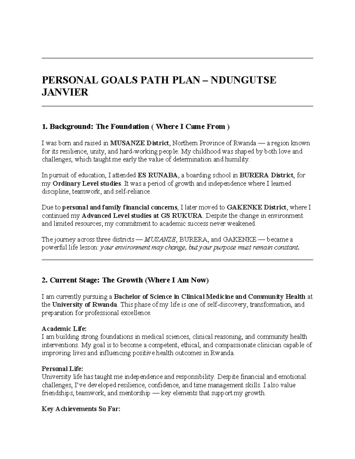 Personal Goals Path Plan: Journey to Clinical Excellence at UR - Studocu