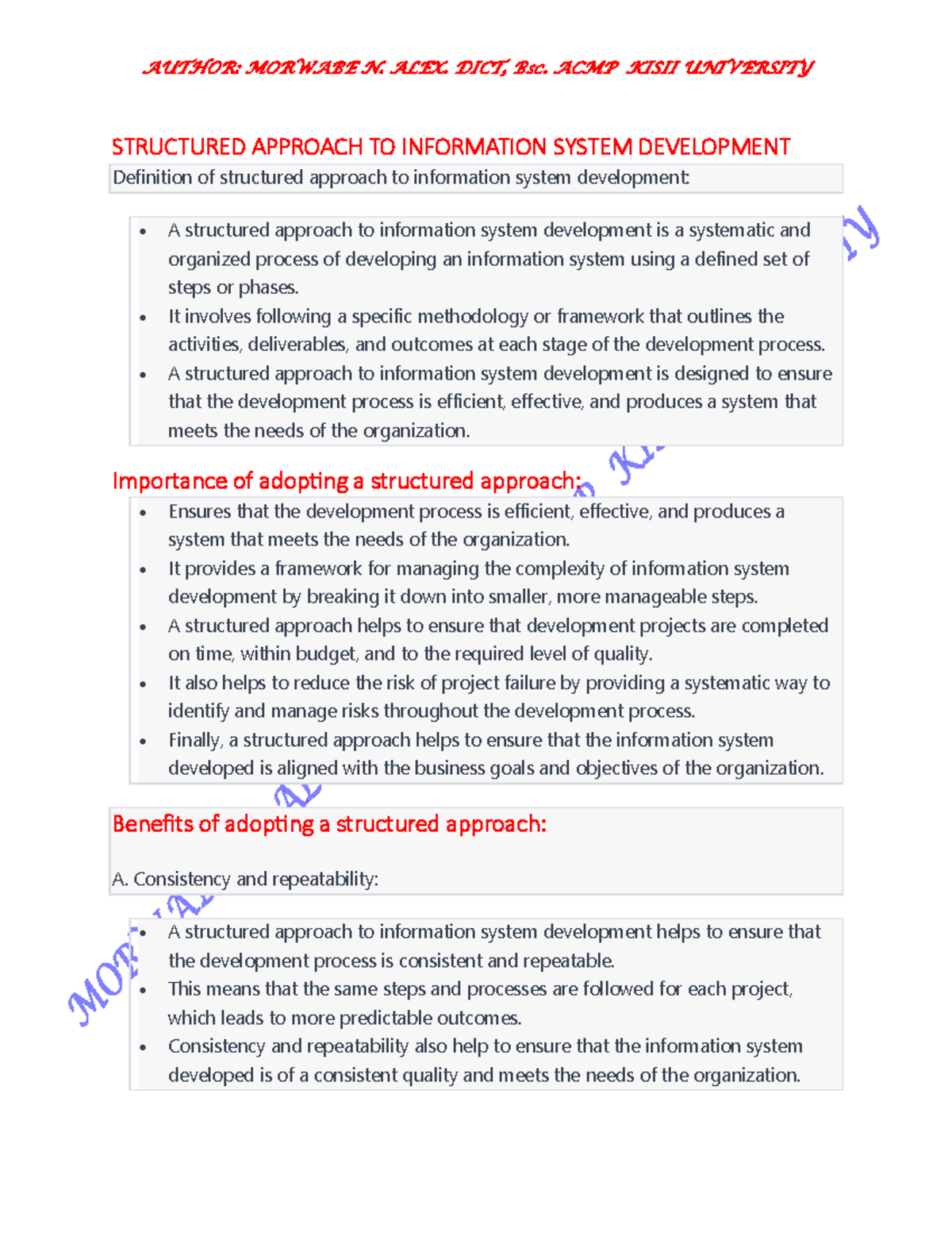 ISAD Notes: Structured Approach & Waterfall Model Overview - Studocu