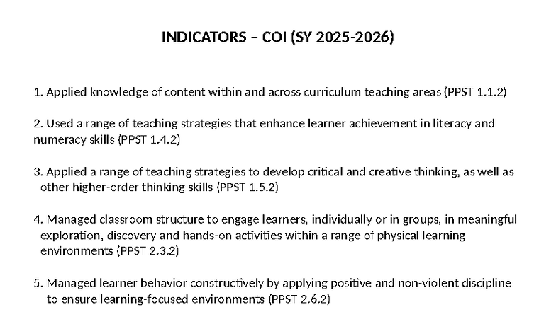 Indicators for PMES 2025-2026: Teaching Strategies & Learner Engagement ...