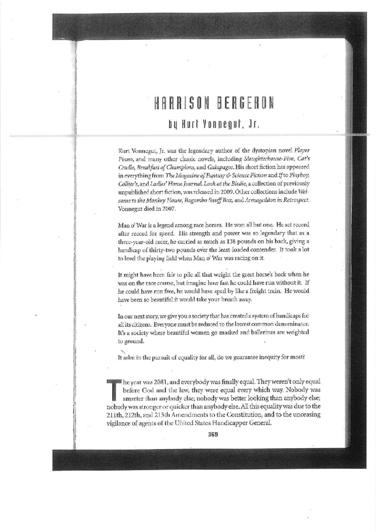 Harrison Bergeron - Dystopian Analysis and Themes - Studocu