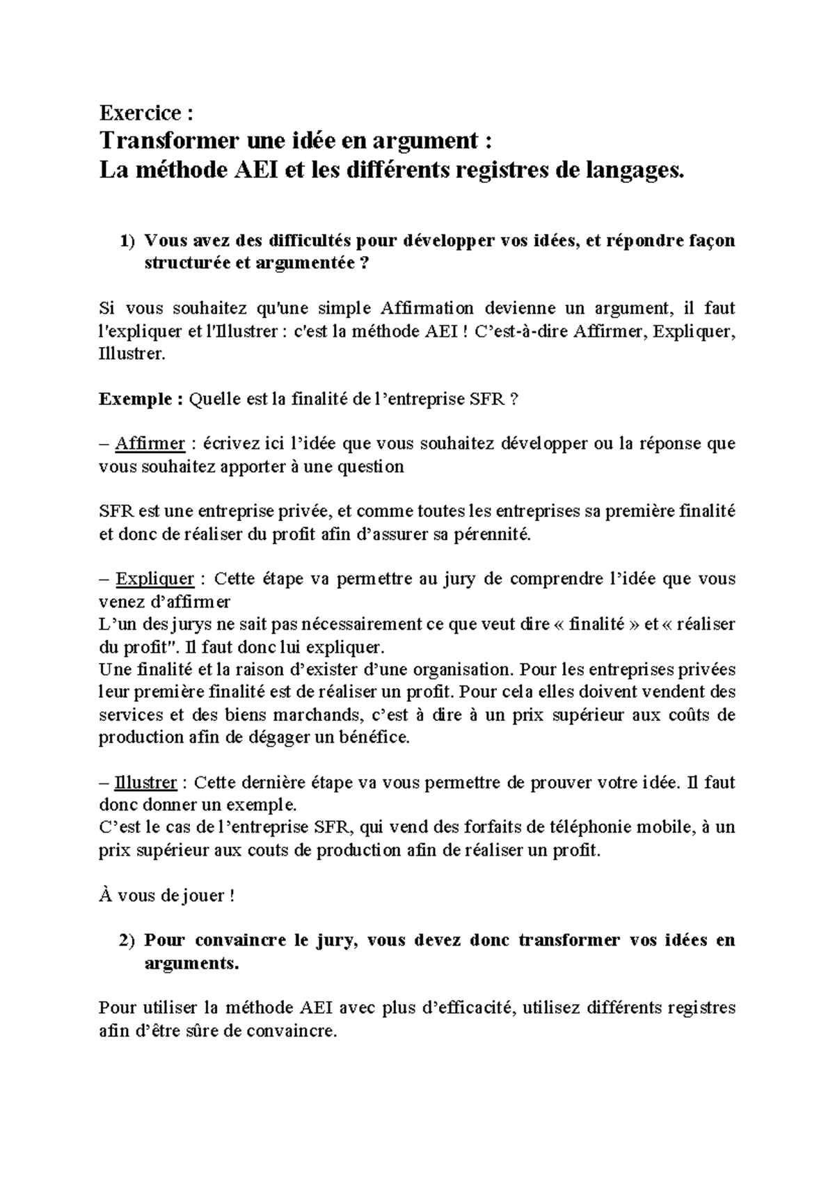 Methode aei - une fiche pour les méthodes d'un oral - Exercice ...