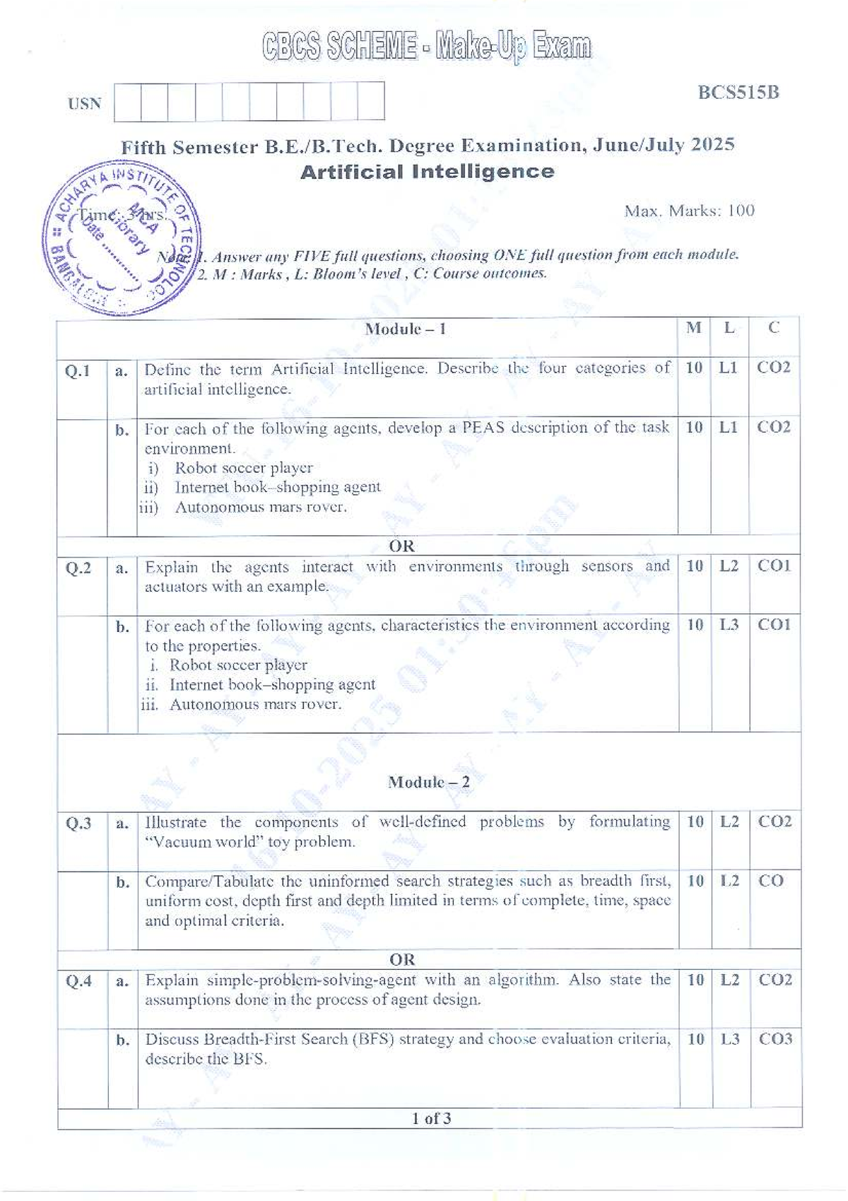 BCS515B Make Up Exam Notes on Artificial Intelligence - Studocu
