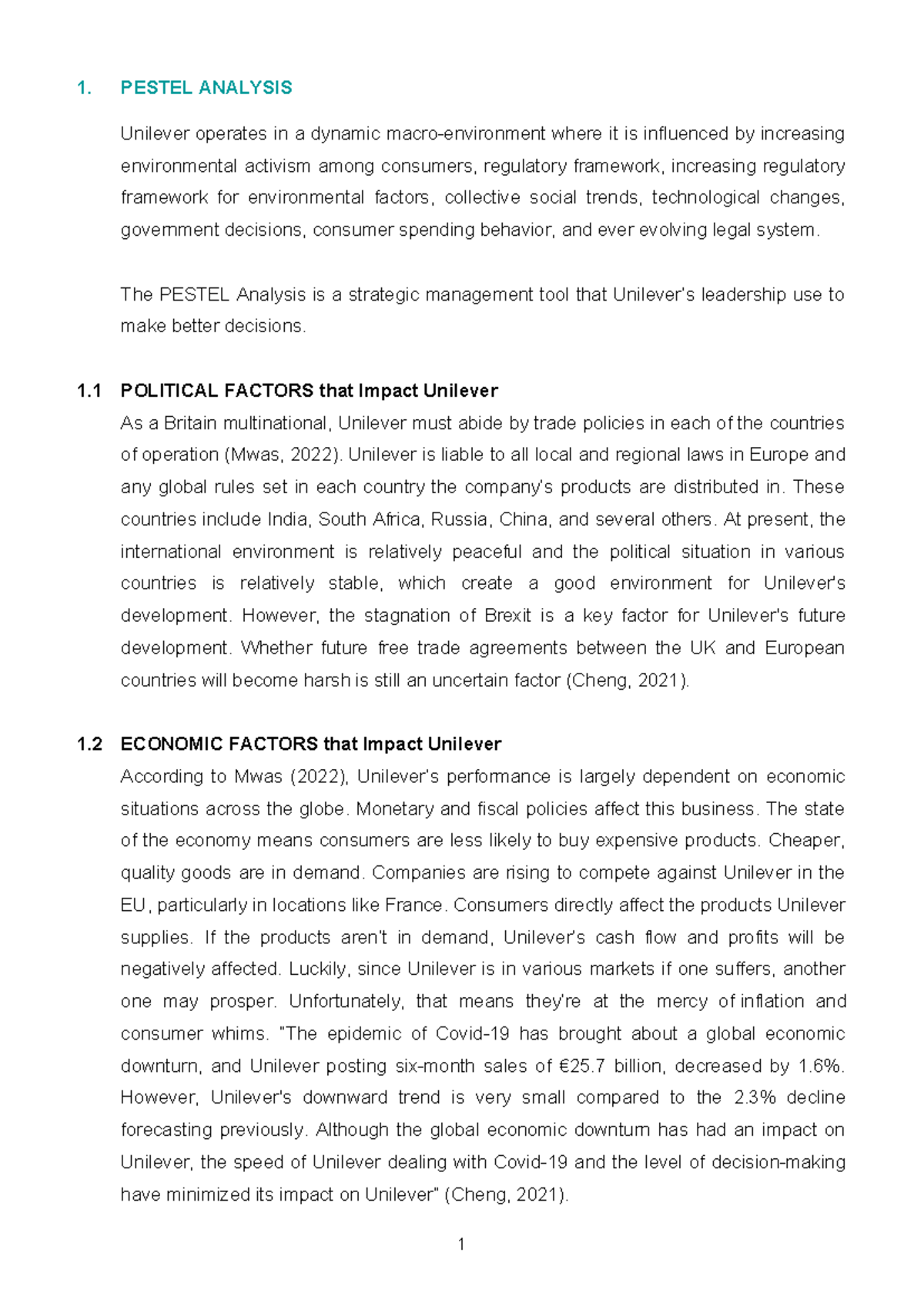 [ASMB 801] Applied Strategic Management - Unilever's PESTEL Analysis ...