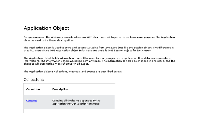 ASP Objects - Notes on Application, Response, and Session Objects - Studocu