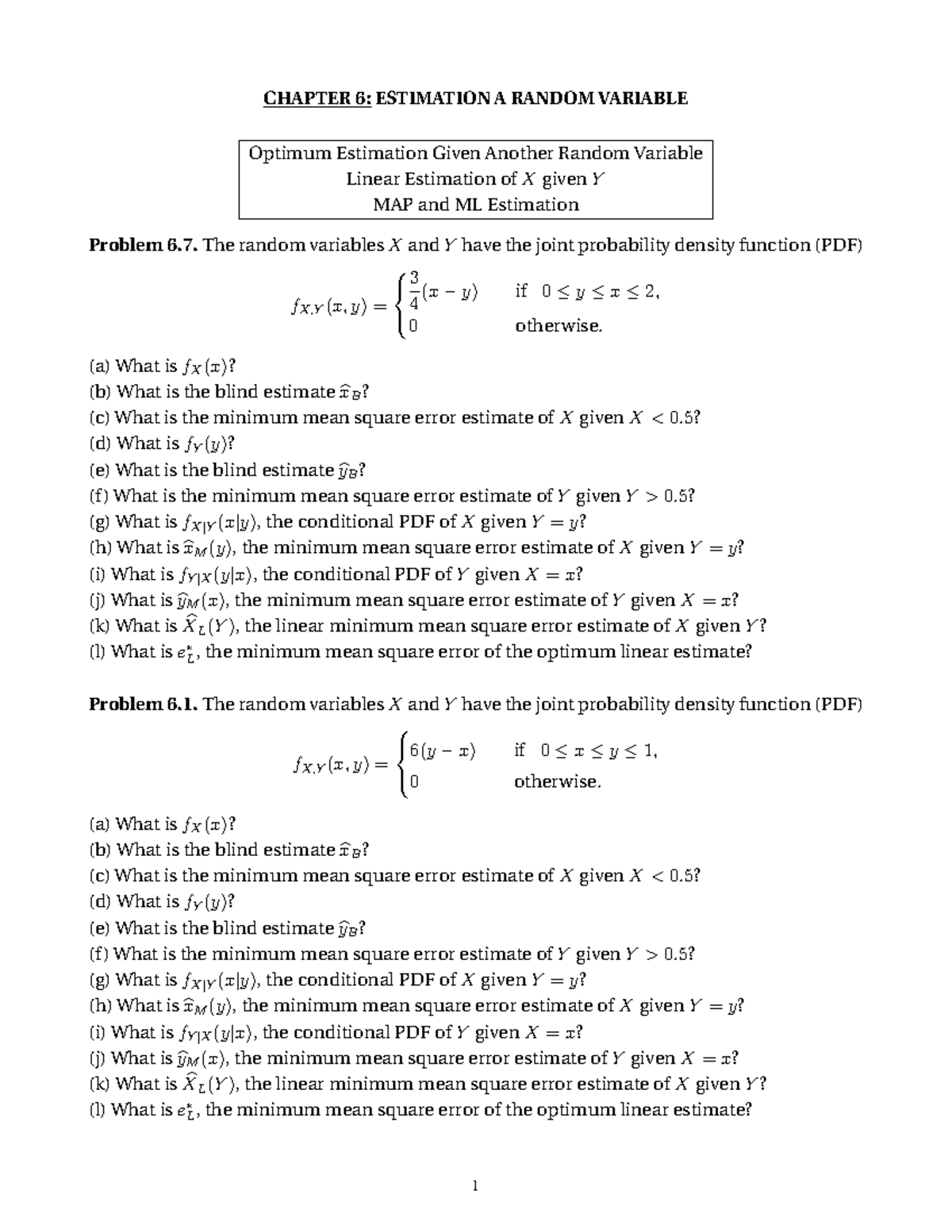 CHAPTER 6: OPTIMUM ESTIMATION OF RANDOM VARIABLES - PDF & PMF Analysis ...