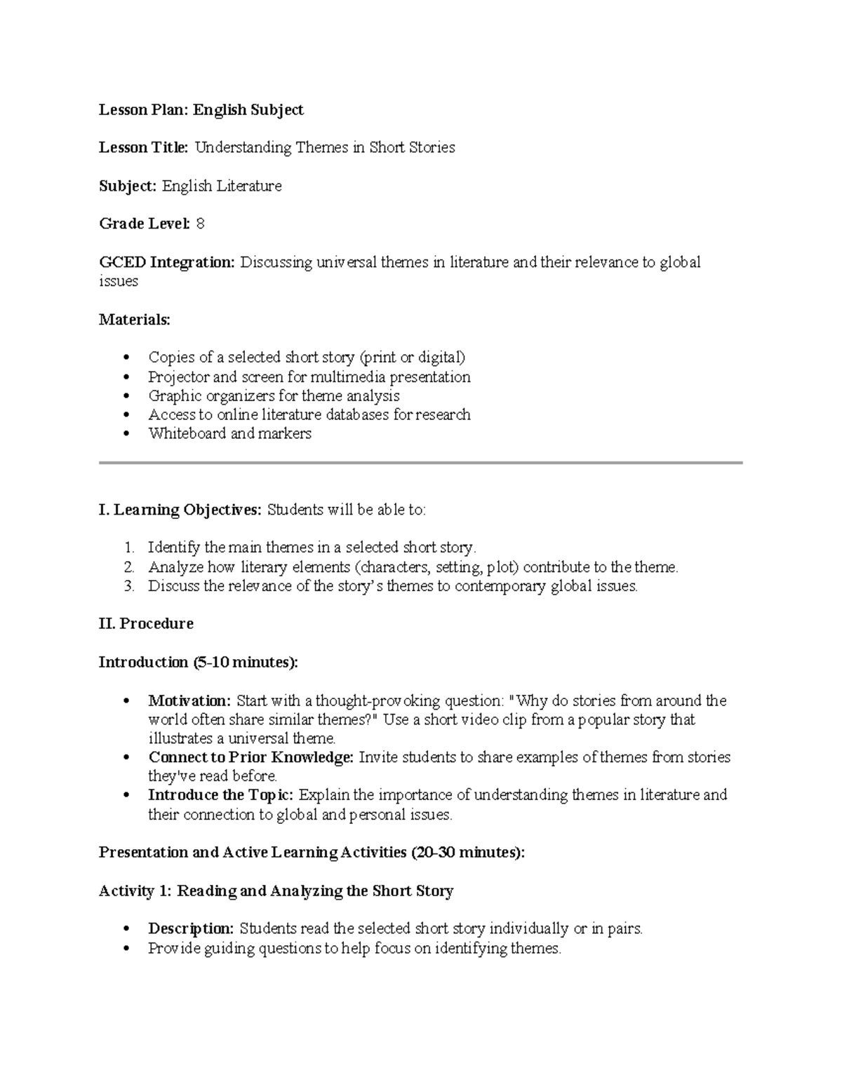 Lesson Plan - INFORMATIVE - Lesson Plan: English Subject Lesson Title ...