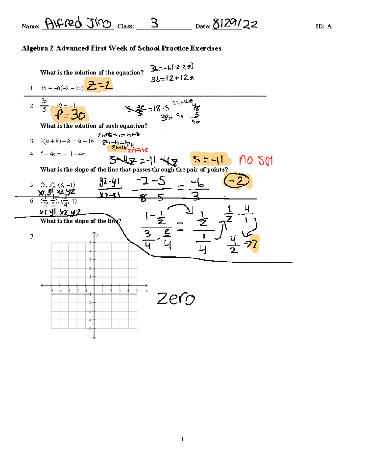 Algebra 2 (Alg. 2) First Week of School Practice Exercises - Studocu