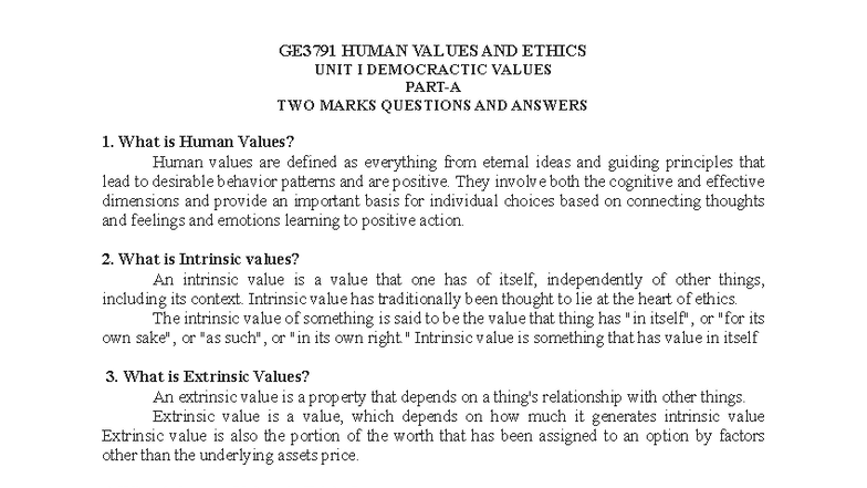 HVE Question BANK - nil - GE3791 HUMAN VALUES AND ETHICS UNIT I ...
