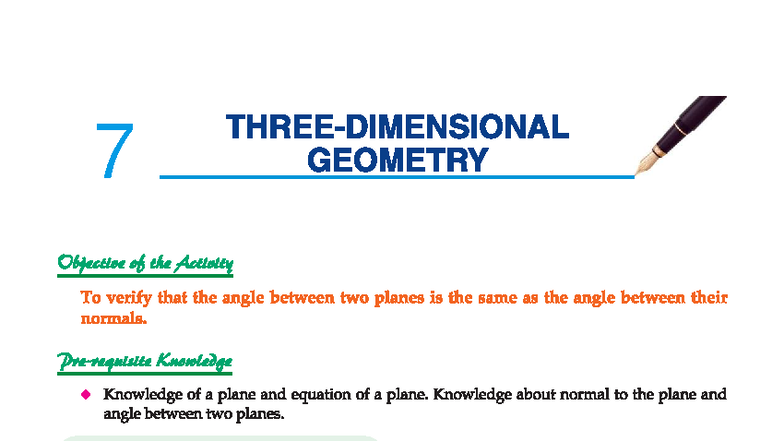 Act-7: Geometry Activity on Angles Between Planes and Normals - Studocu