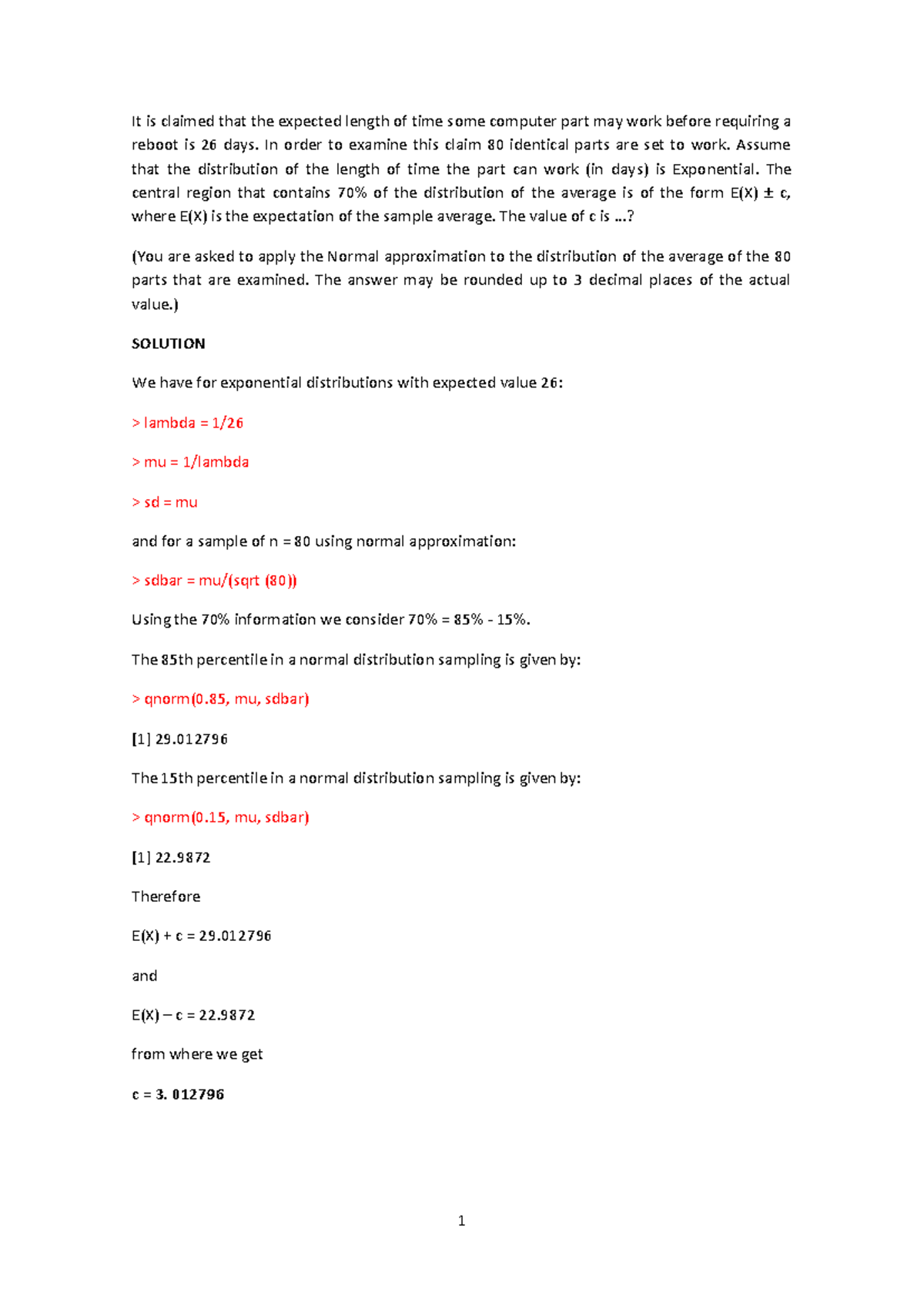 Normal Approximation of Exponential Dist. for Average Time - Case Study ...