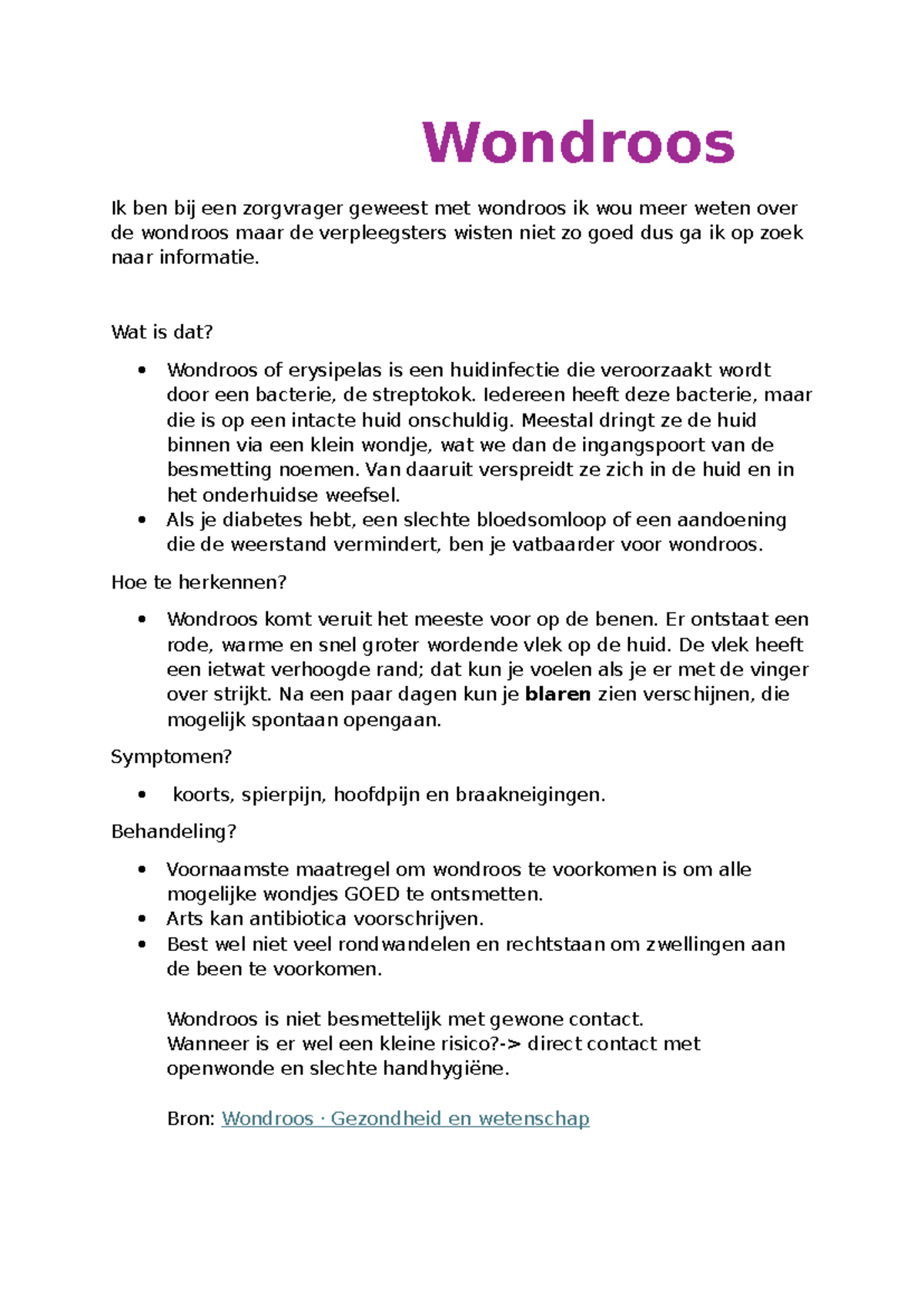 Wondroos (Erysipelas): Informatie en Behandeling - Studocu