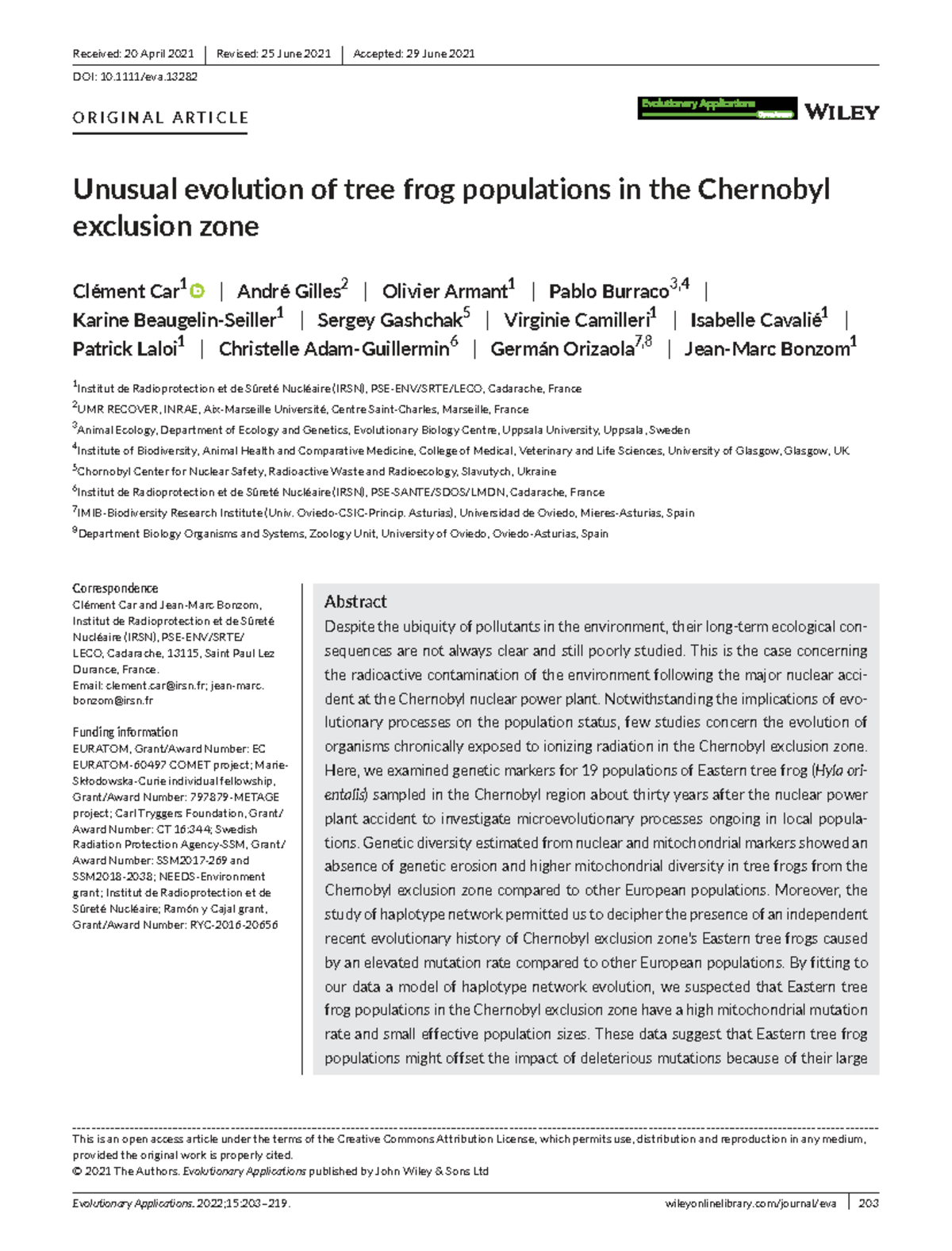 Unusual Evolution of Tree Frog Populations in the Chernobyl Exclusion ...