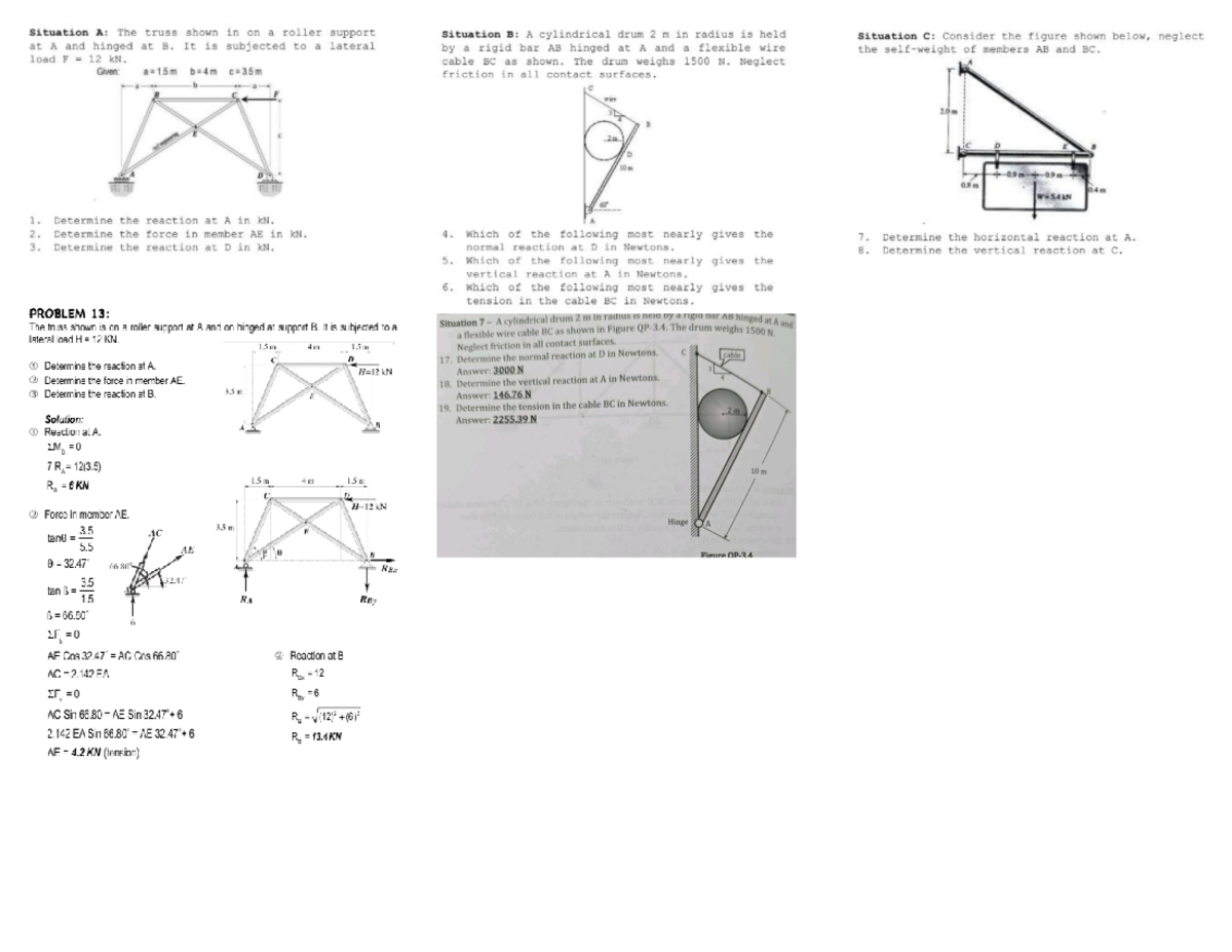 Engineering Mechanics - Trusses and Forces Problems (ENG101) - Studocu