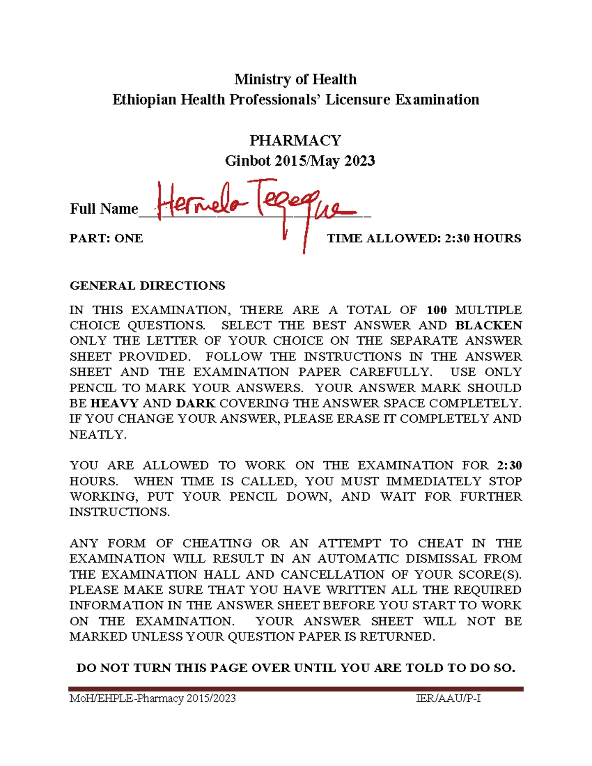 COC Part I 2023 - Ethiopian Pharmacy Licensure Exam Questions - Studocu