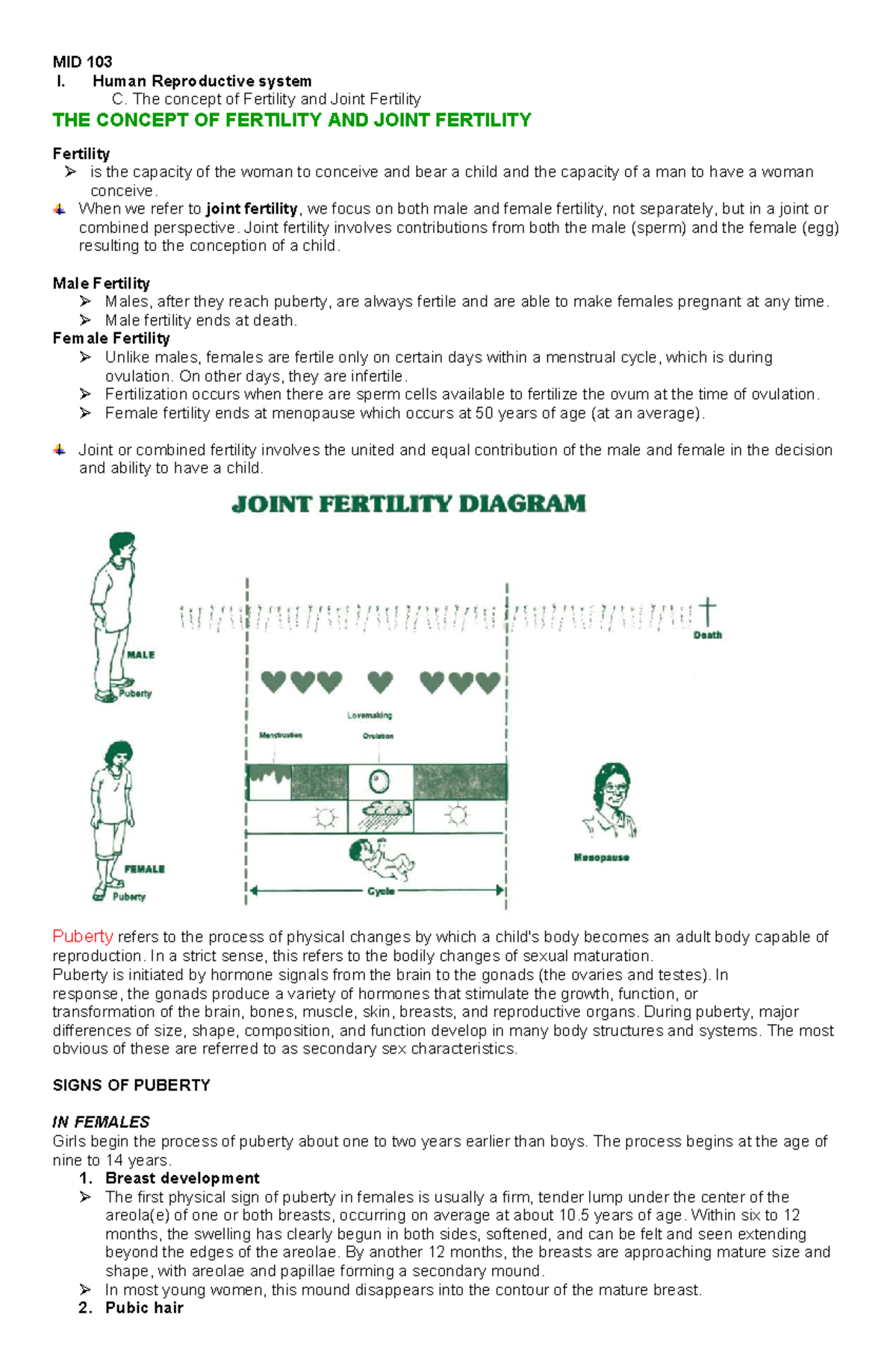 MID 103 I. Human Reproductive System: Fertility Concepts Explained - Studocu