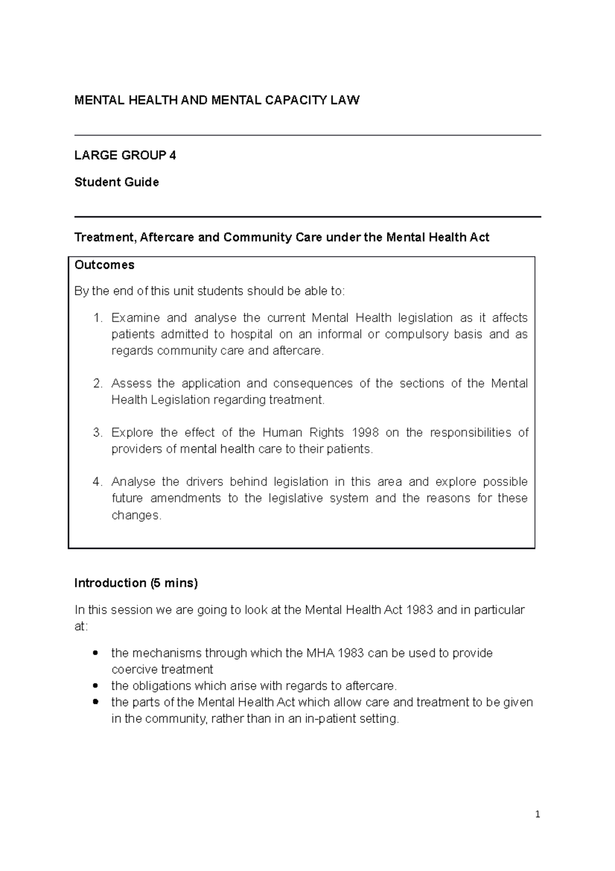 Mental Health Law: Large Group 4 - Treatment & Aftercare Insights - Studocu