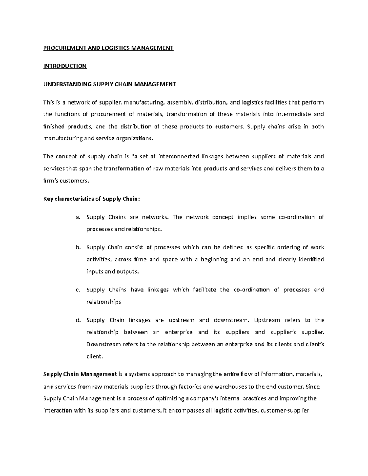 PROC 101: Procurement & Logistics Management Final Exam Notes - Studocu