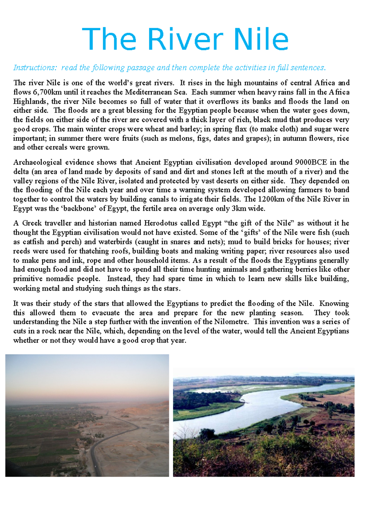 Ancient Egypt: The River Nile Overview and Activities - Studocu