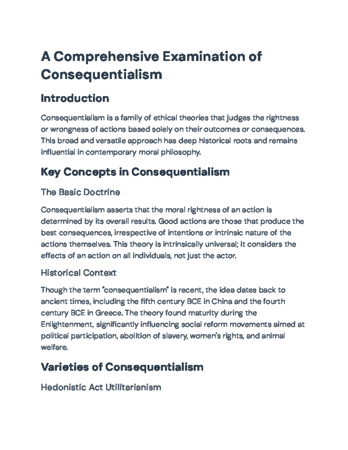 Consequentialism: Theories, Critiques, and Ethical Implications - A ...