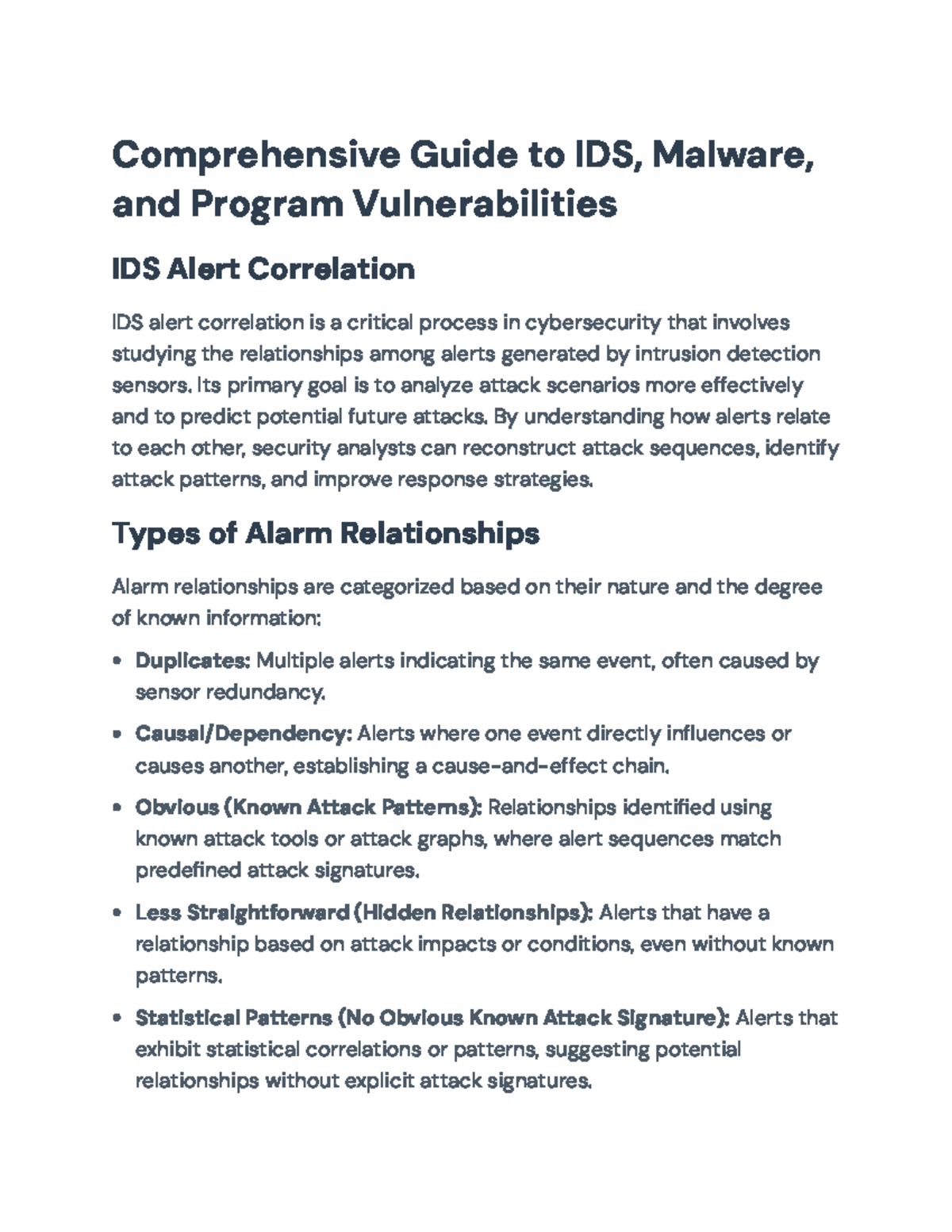 Comprehensive Study on IDS Alert Correlation, Malware, and ...