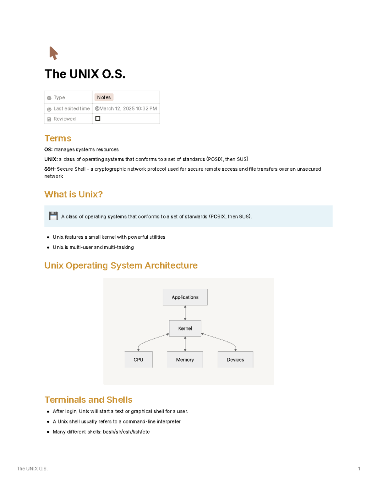 The Unix Os Summary Of The Unix Os The Unix O Type Notes Last 5242