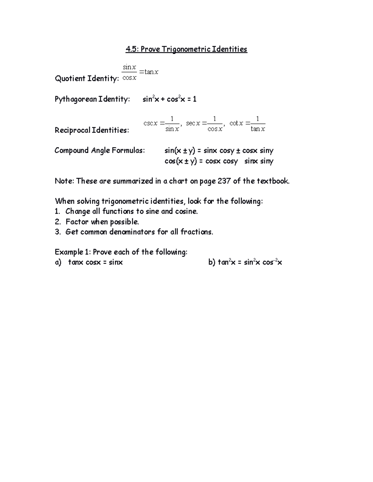 4.5 Trigonometric Identities: Proofs and Formulas Explained - Studocu